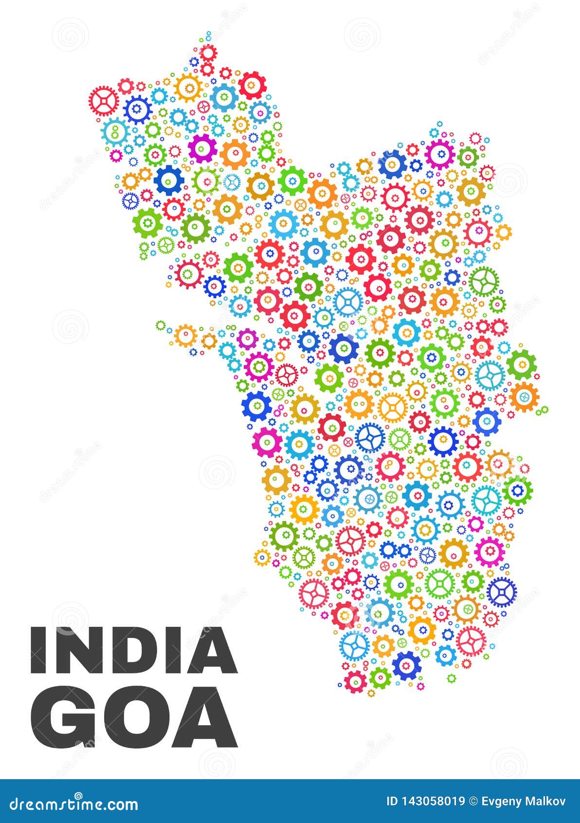 Mosaic Goa State Map of Gear Items Stock Vector - Illustration of gear ...