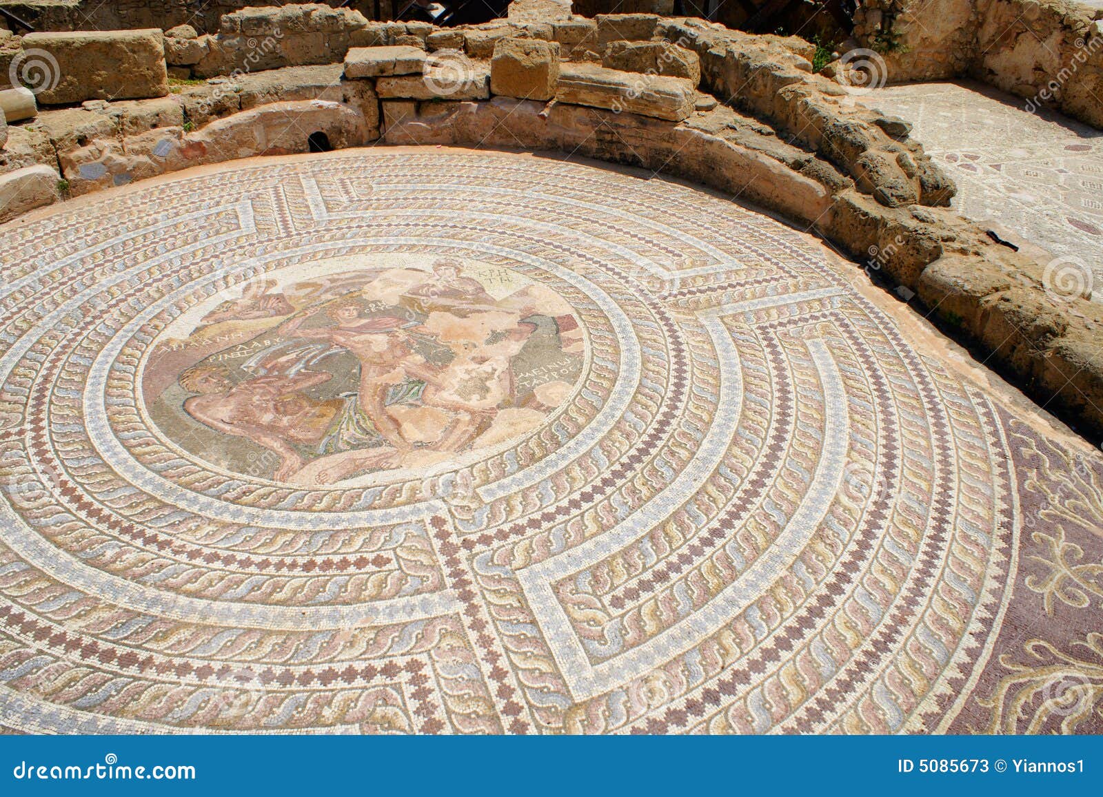 Mosaic at Theseus House - Paphos, Cyprus Stock Image - Image of detail ...
