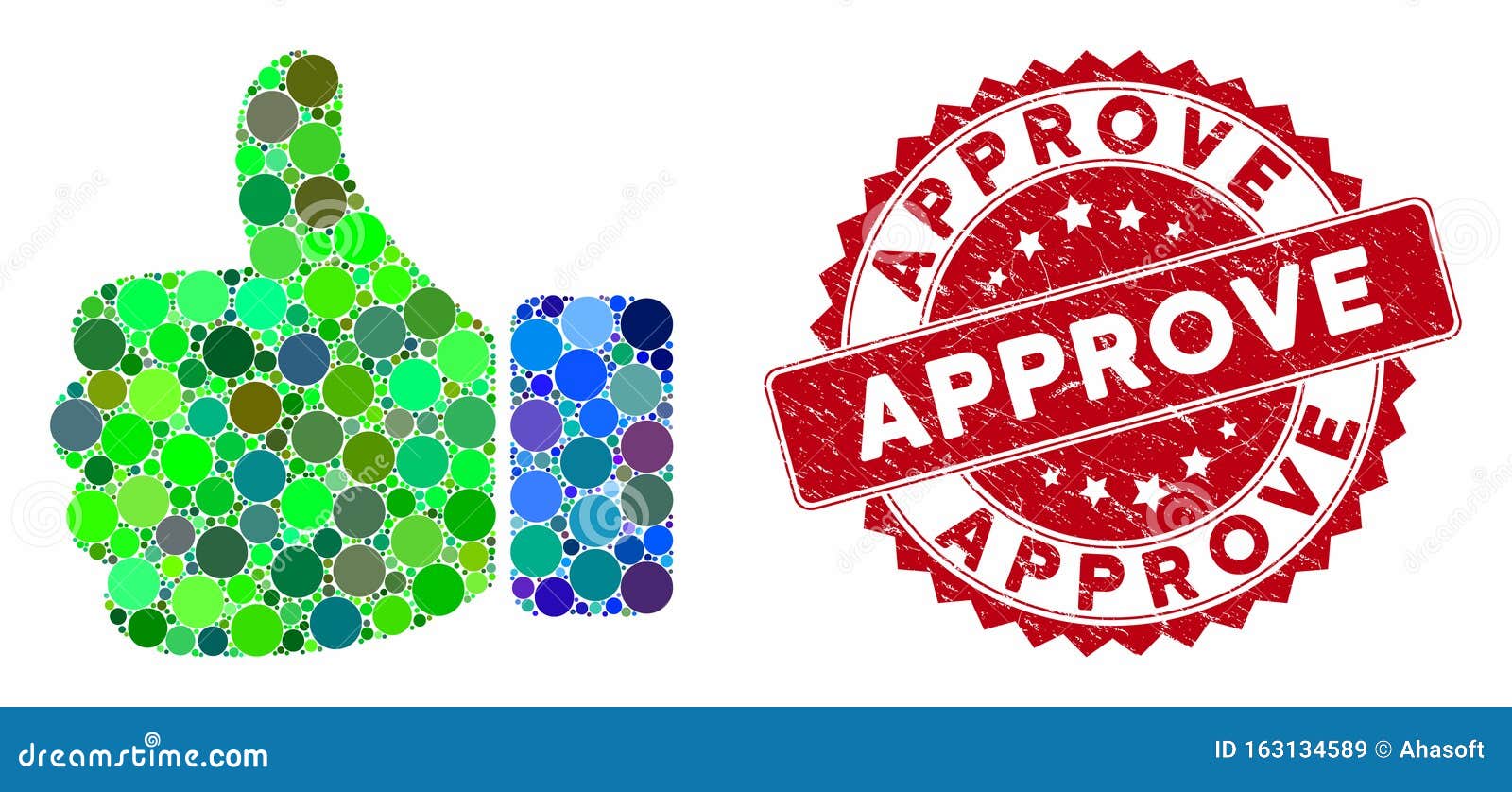 Mosaic Thumb Up with Grunge Approve Stamp Stock Illustration ...