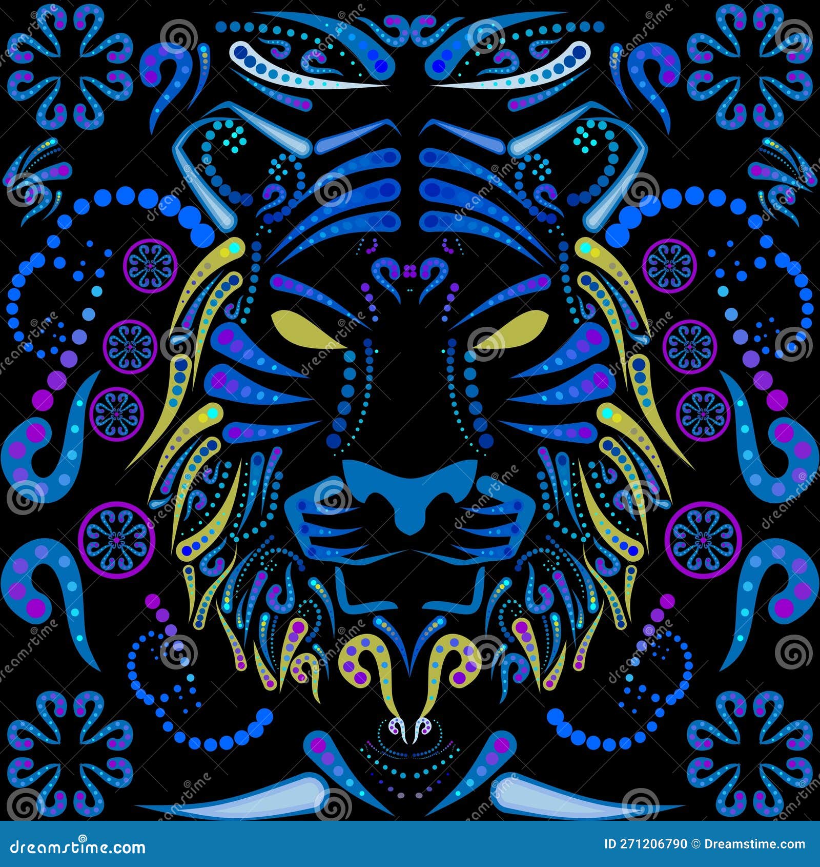 Mosaic Tiger Head Mexican Huichol Art Illustration Stock Vector ...