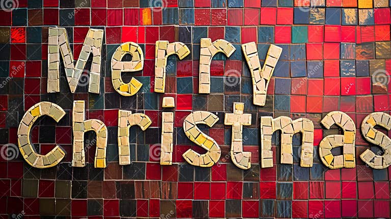 Mosaic Tile Merry Christmas Concept Creative Horizontal Art Poster Stock Image Image Of