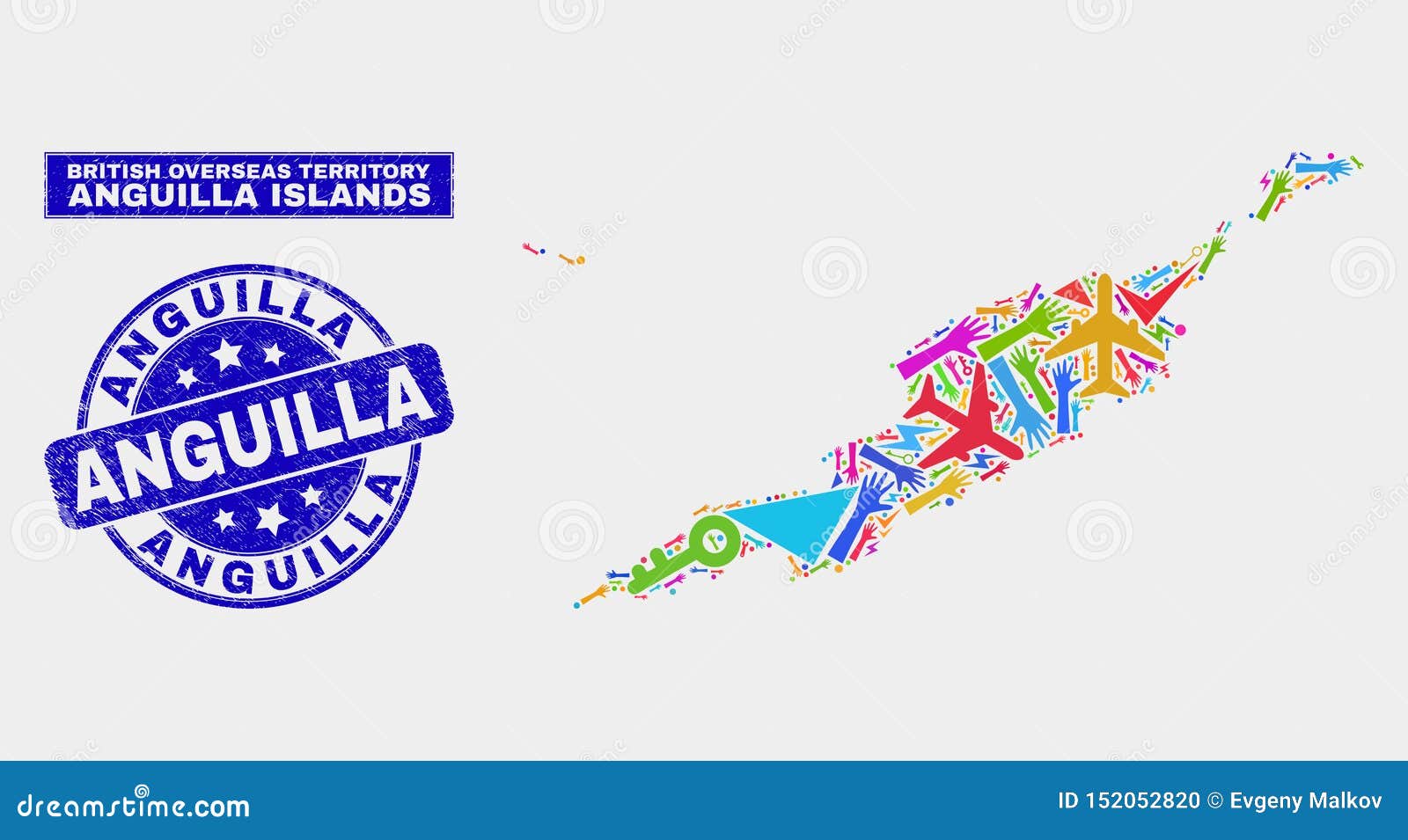 Mosaic Technology Anguilla Islands Map and Distress Anguilla Watermark ...