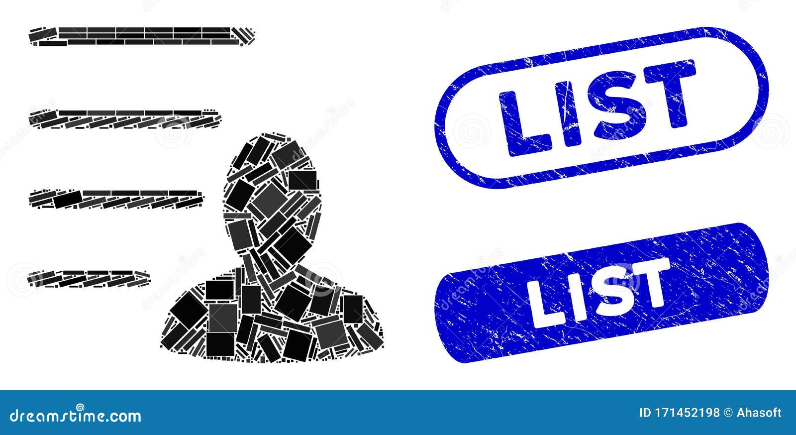 Rectangle Collage User List with Textured List Seals Stock Vector ...