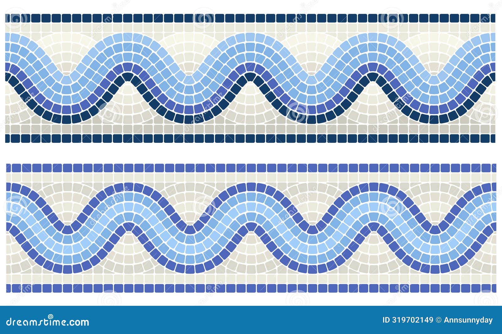 Mosaic Wave Ornament, Seamless Wavy Border Line with Portuguese Pattern ...