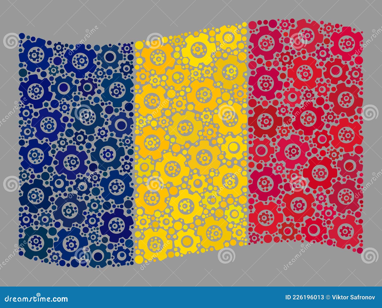 Waving Industrial Chad Flag - Collage of Cog Icons Stock Vector ...