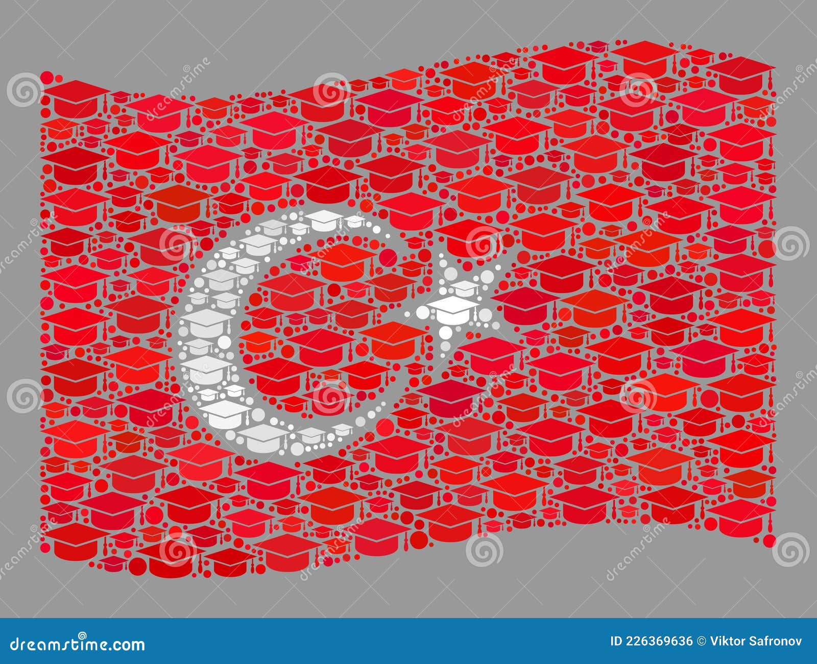 Graduation Waving Red Guidon Flag - Collage With Graduation Cap Items ...