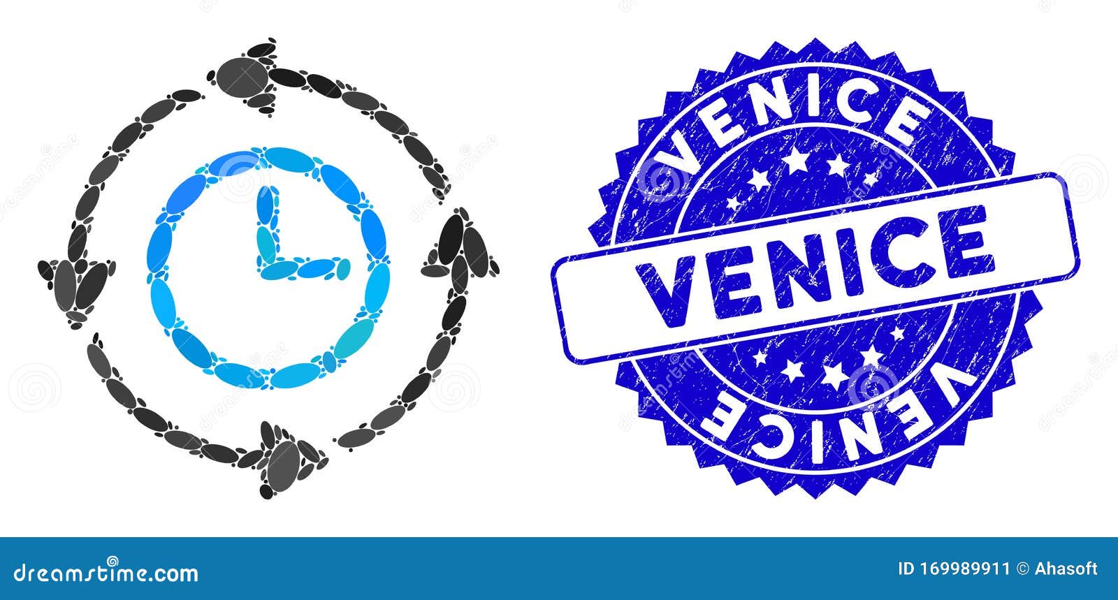 Collage Wayback Clock Icon with Scratched Venice Stamp Stock Vector ...