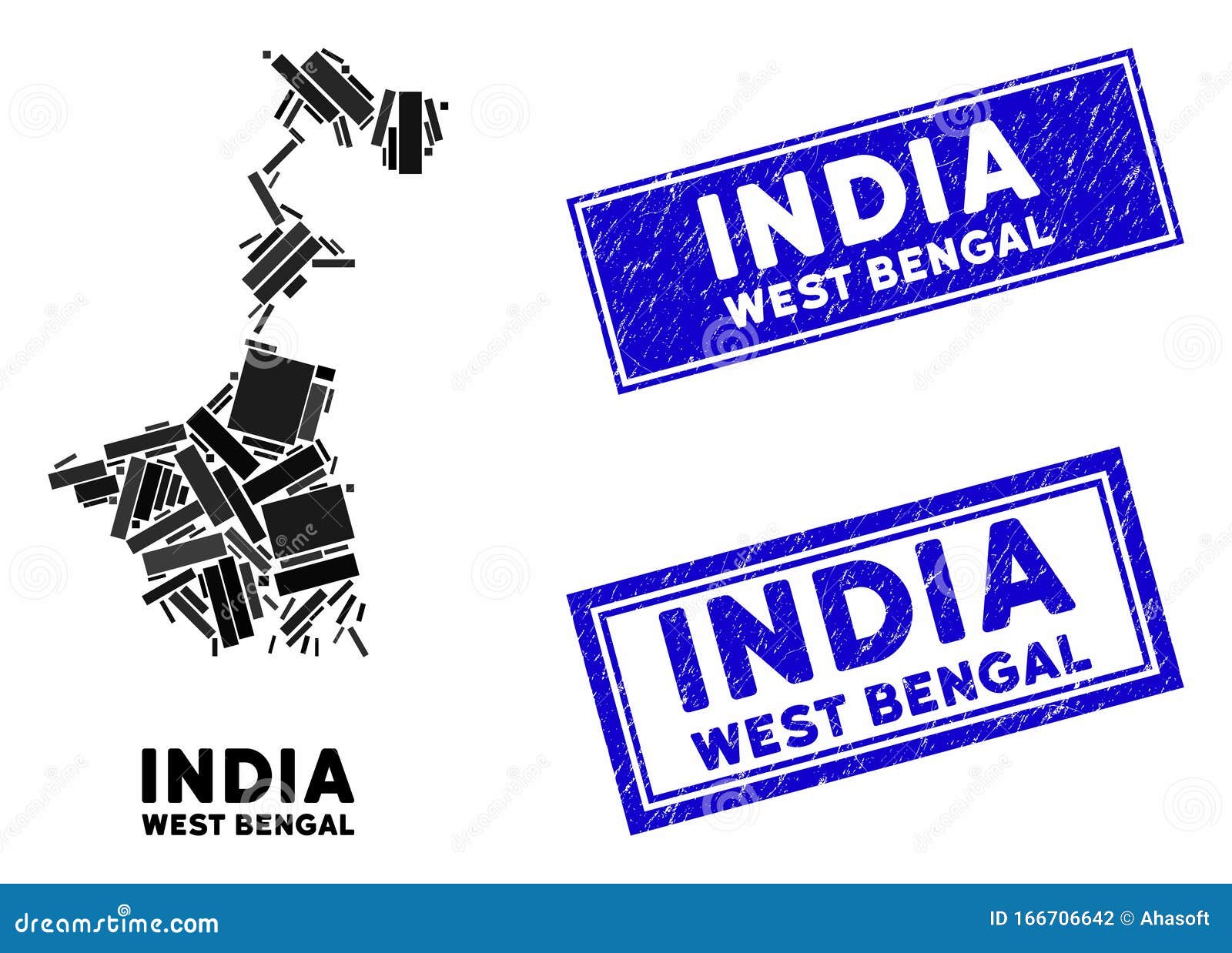 Mosaic West Bengal State Map and Distress Rectangle Stamp Seals Stock ...