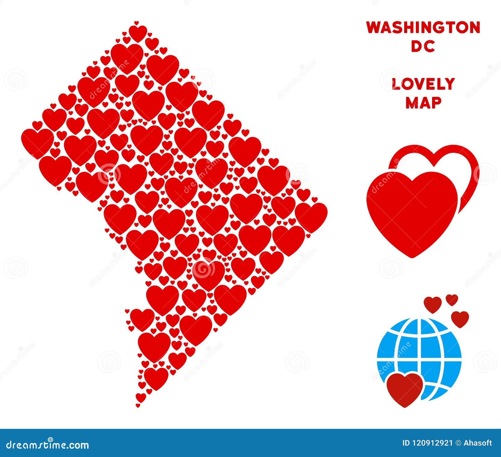 Mosaico Del Mapa Del Washington DC Del Amor Del Vector De Corazones ...