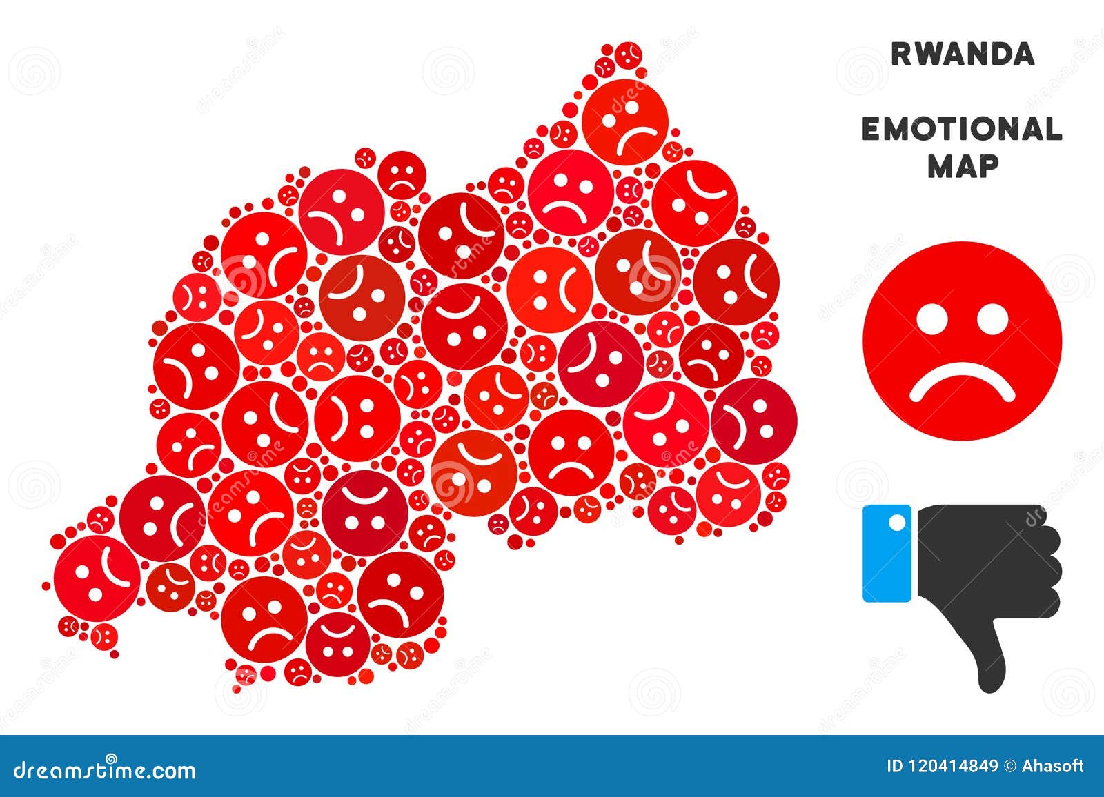Mosaico Emocional Del Mapa De Rwanda Del Vector De Emojis Triste ...