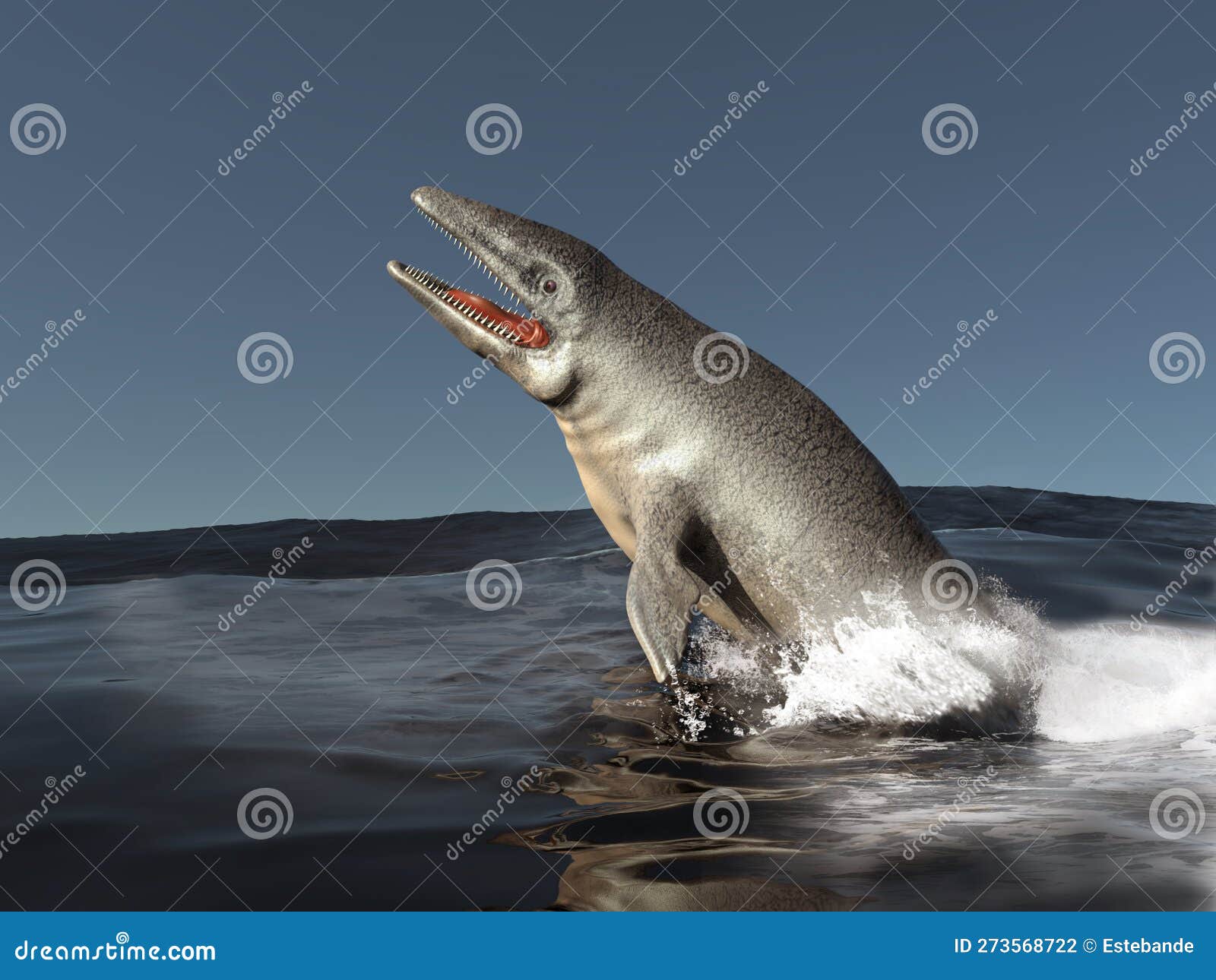 Mosasaurus Jumping Out of the Water Stock Illustration - Illustration ...