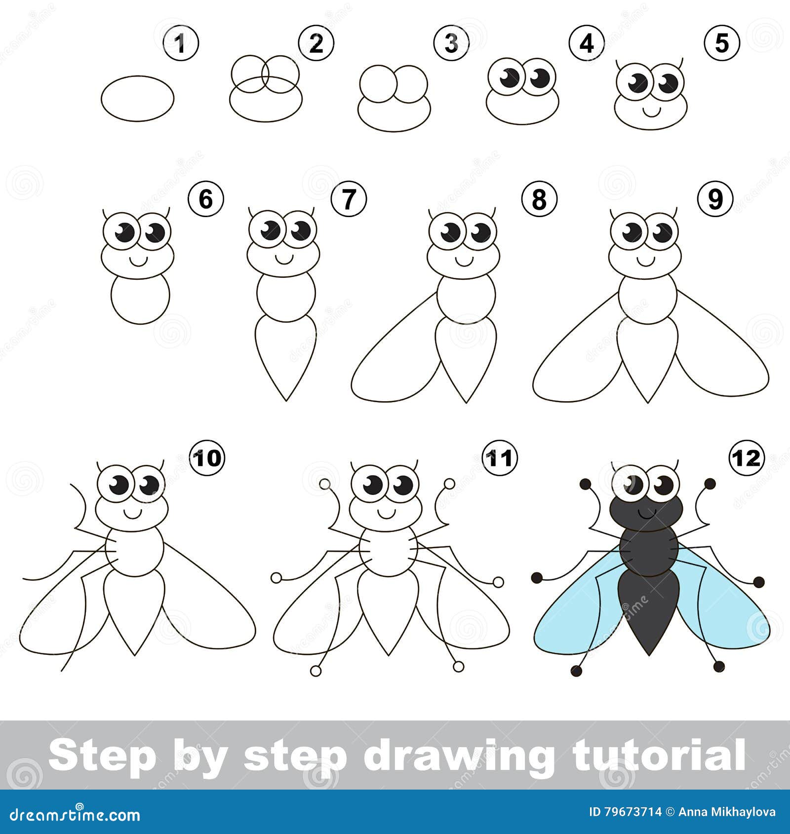 Mosca Divertida Tutorial Del Dibujo Ilustración del Vector ...