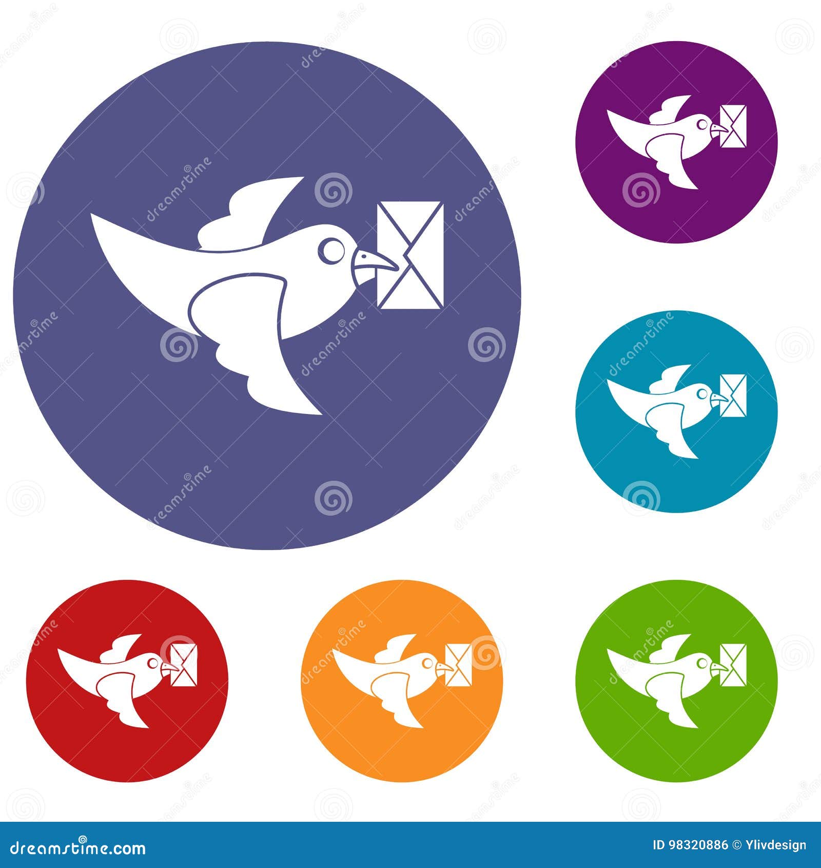 Mosca Do Pombo Com Os ícones Do Correio Ajustados Ilustração do Vetor ...