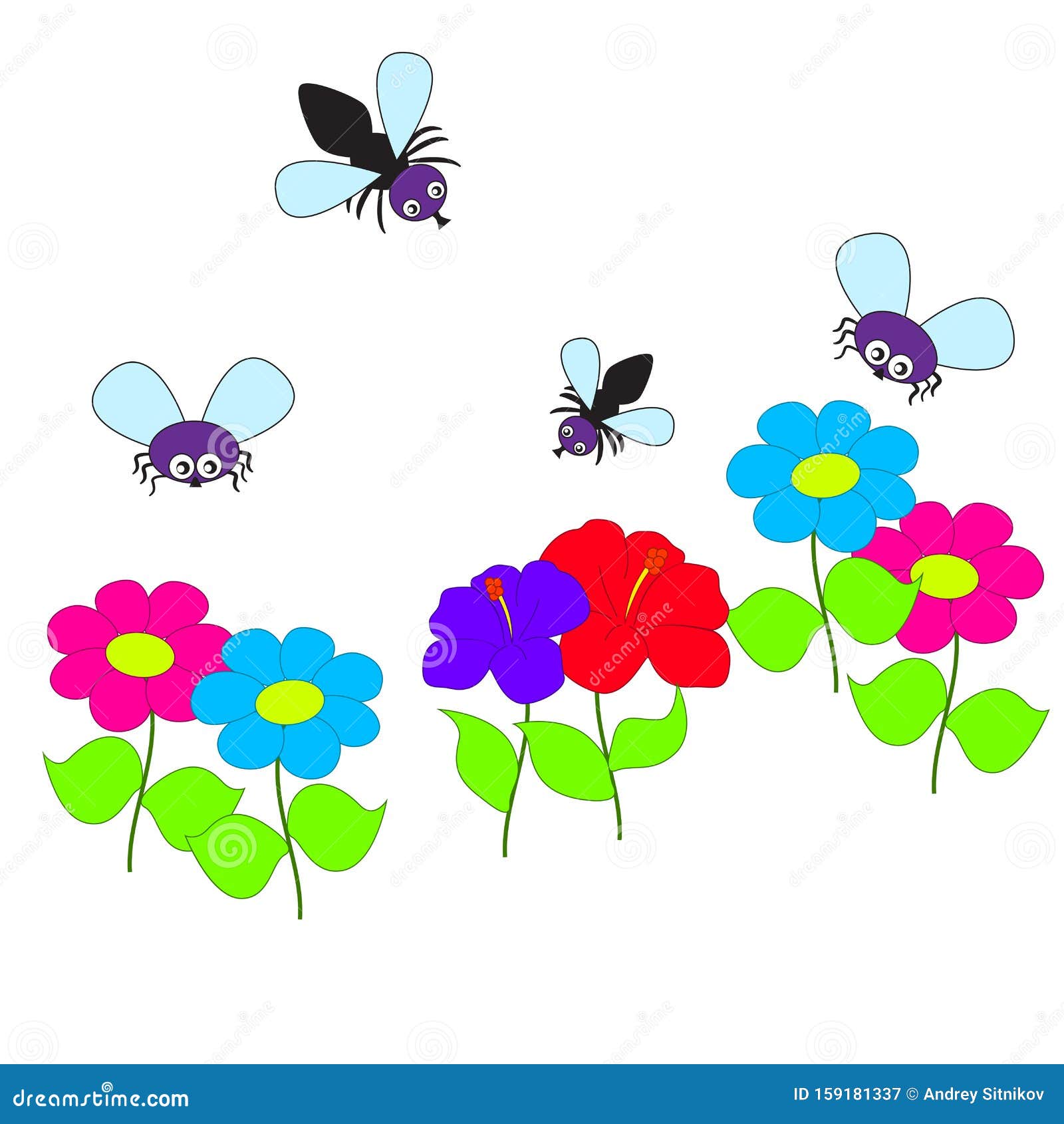Moscas Volando Sobre Las Flores Ilustración del Vector - Ilustración de ...