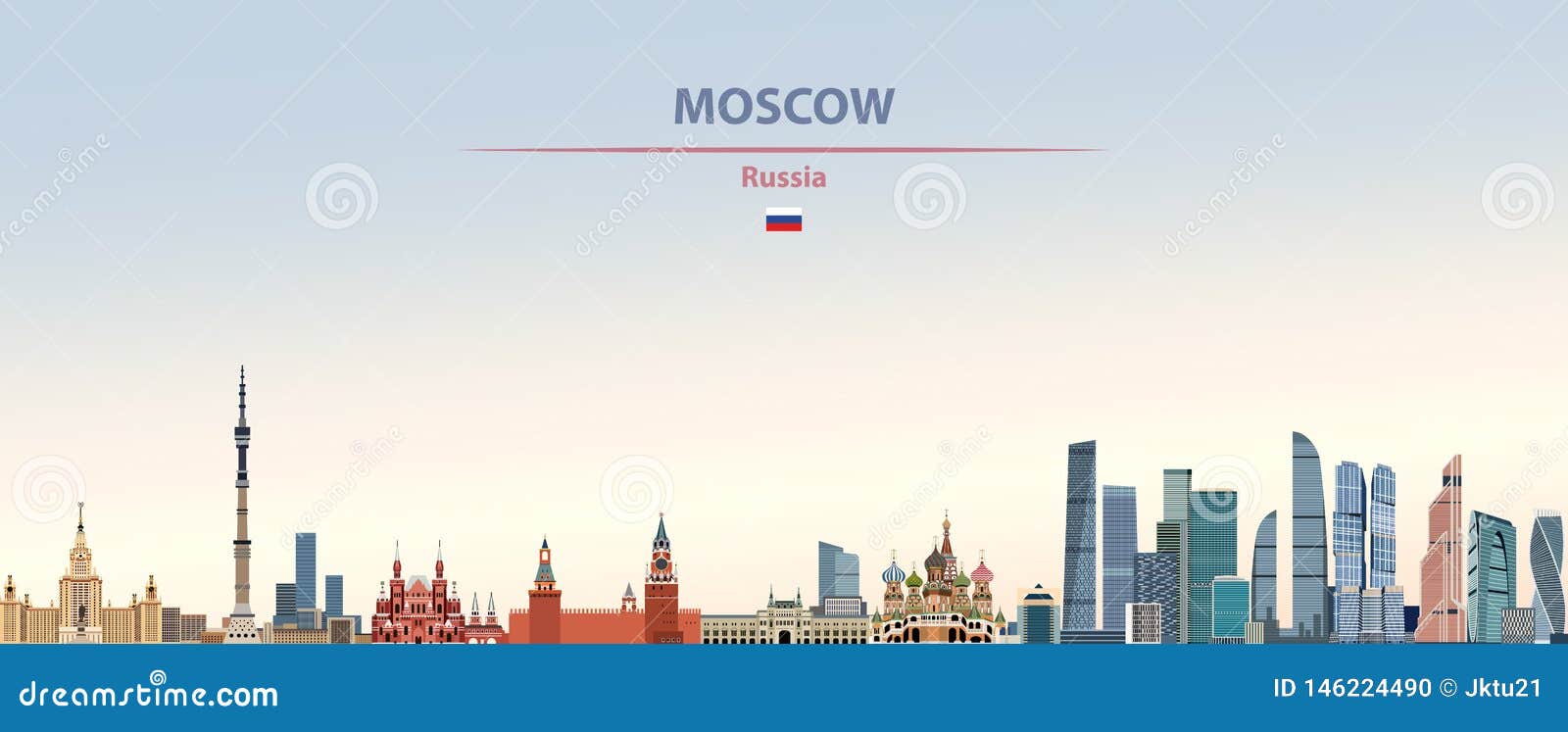 Vector Illustration of Moscow City Skyline on Colorful Gradient ...