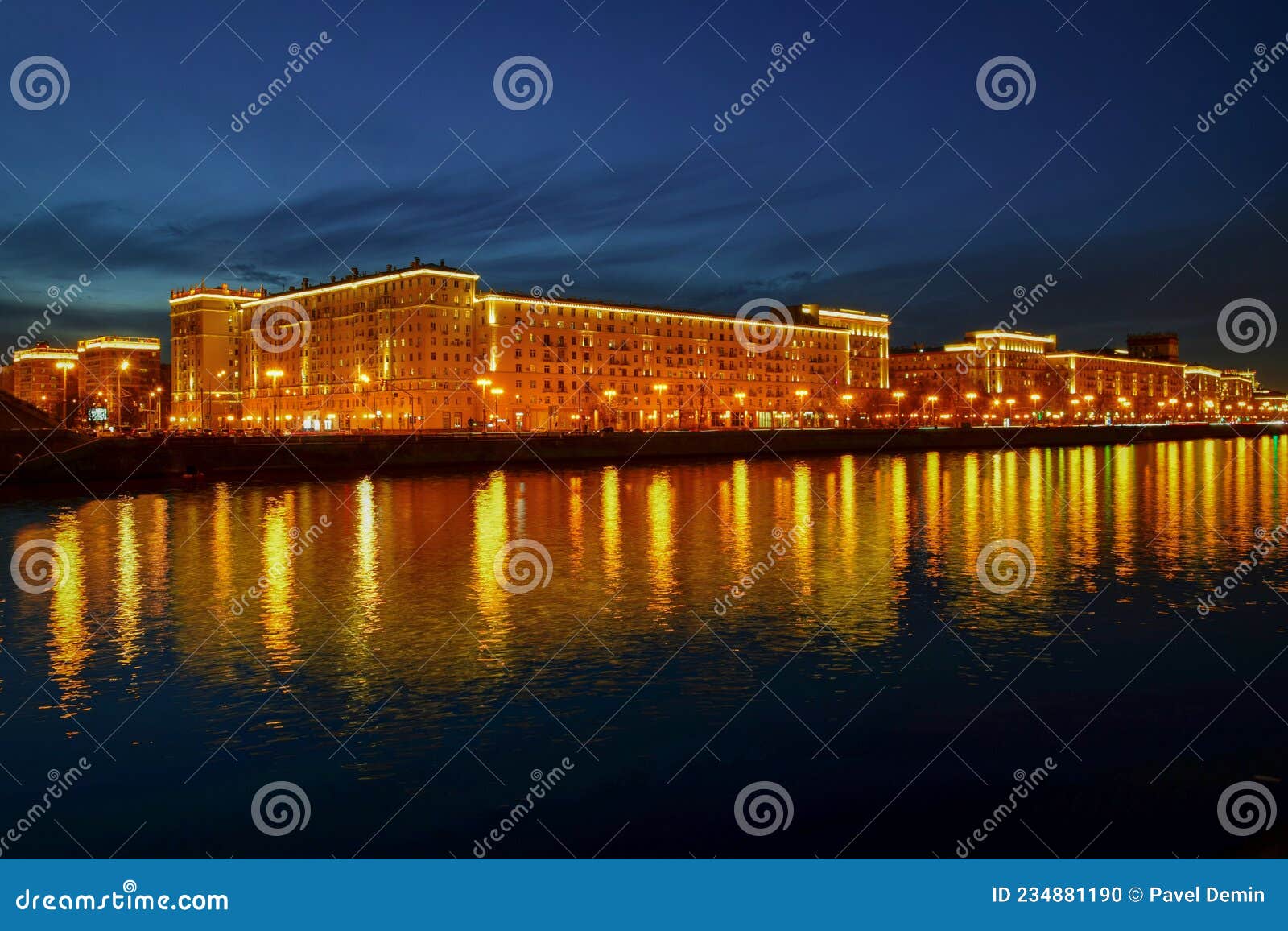 Moscow River Embankment Scenery at Night Stock Photo - Image of ...