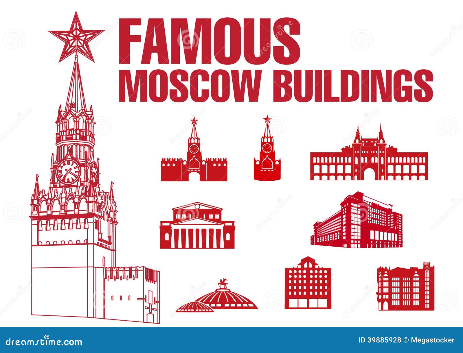 Moscow Buildings Icons stock vector. Illustration of vector - 39885928