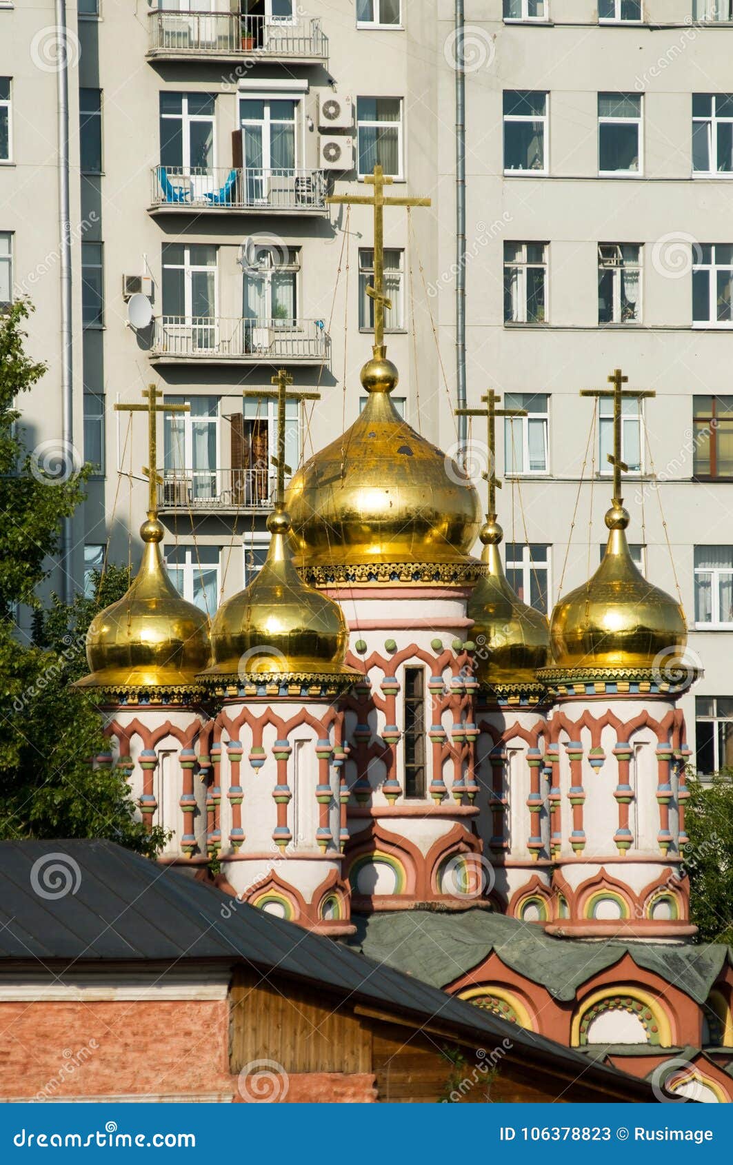 Moscow Churches in Summer Against the Backdrop of Modern Buildings ...