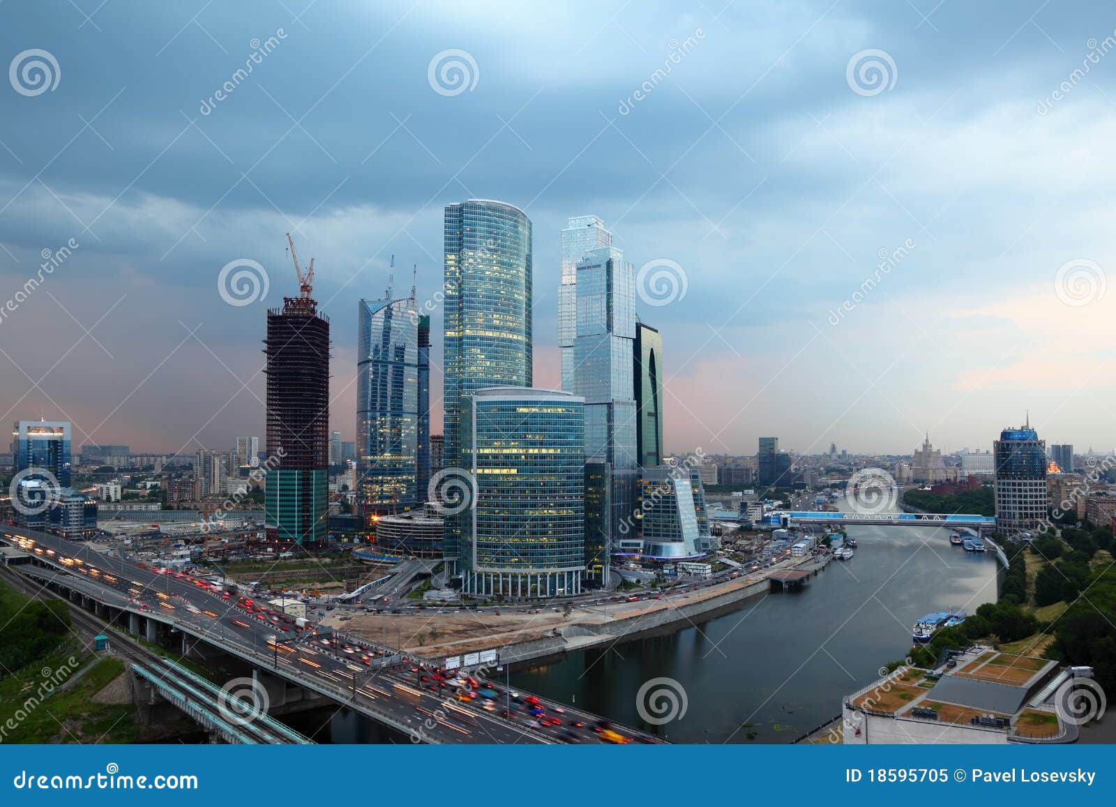 Moscow City Complex of Skyscrapers at Evening Stock Image - Image of ...