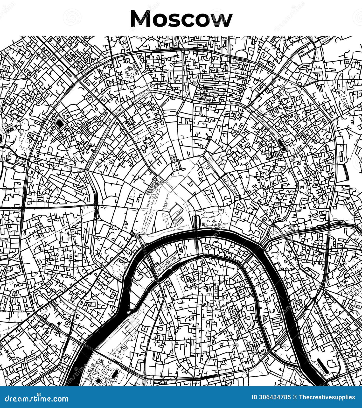 Moscow City Map, Cartography Map, Street Layout Map Stock Illustration ...