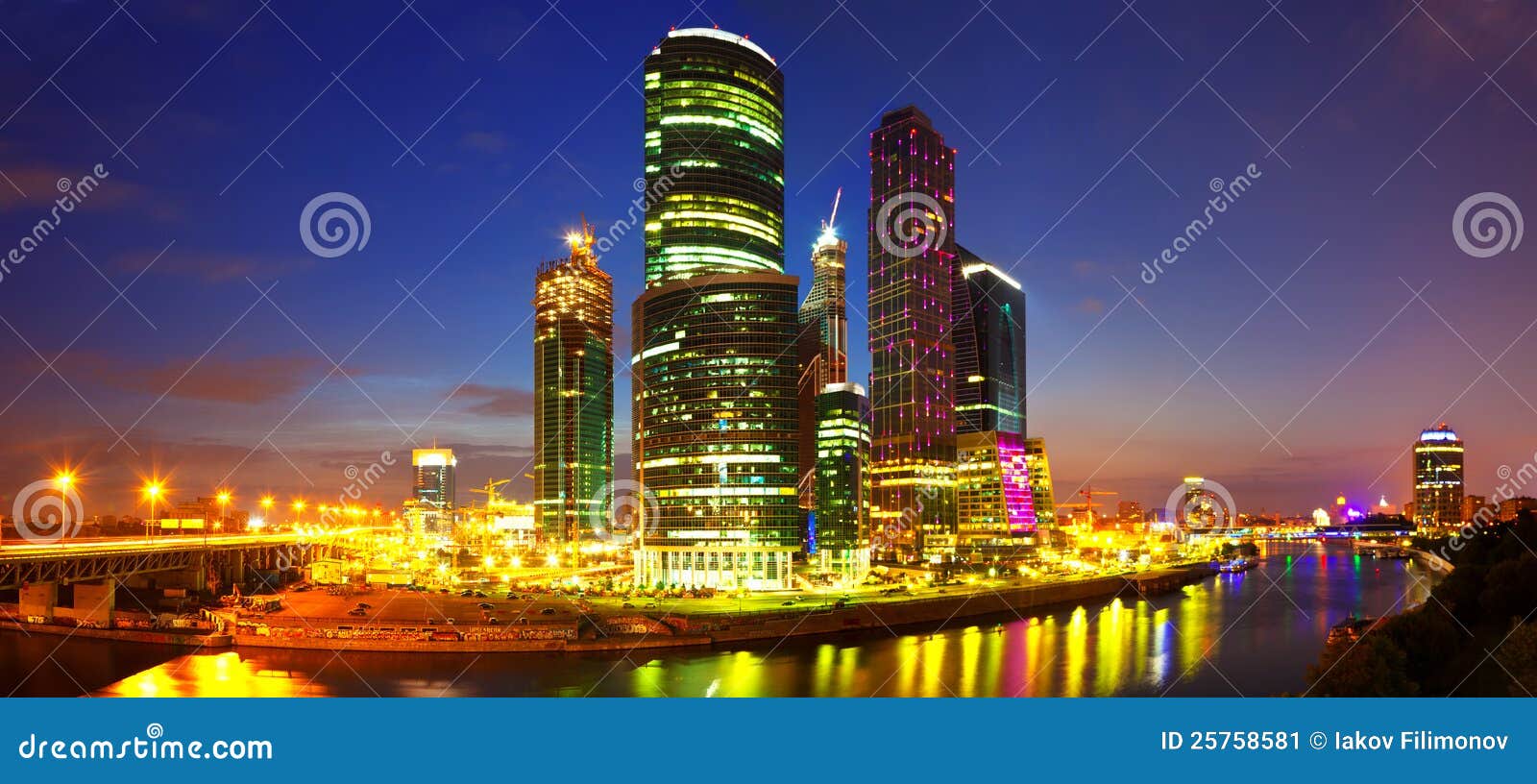 Moscow City at night stock image. Image of glass, outdoors - 25758581
