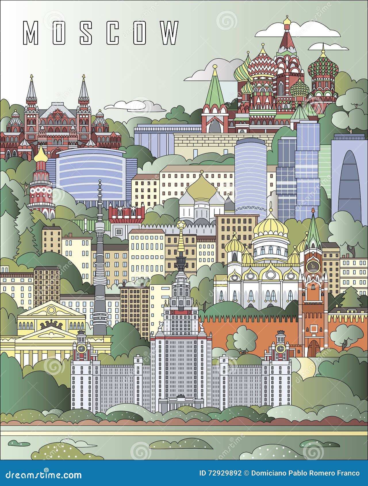 Moscow City Poster stock vector. Illustration of russia - 72929892