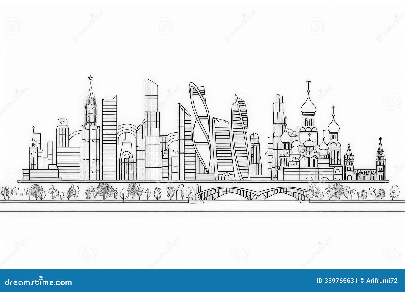Moscow City Skyline Editable Outline Illustration on White Background ...
