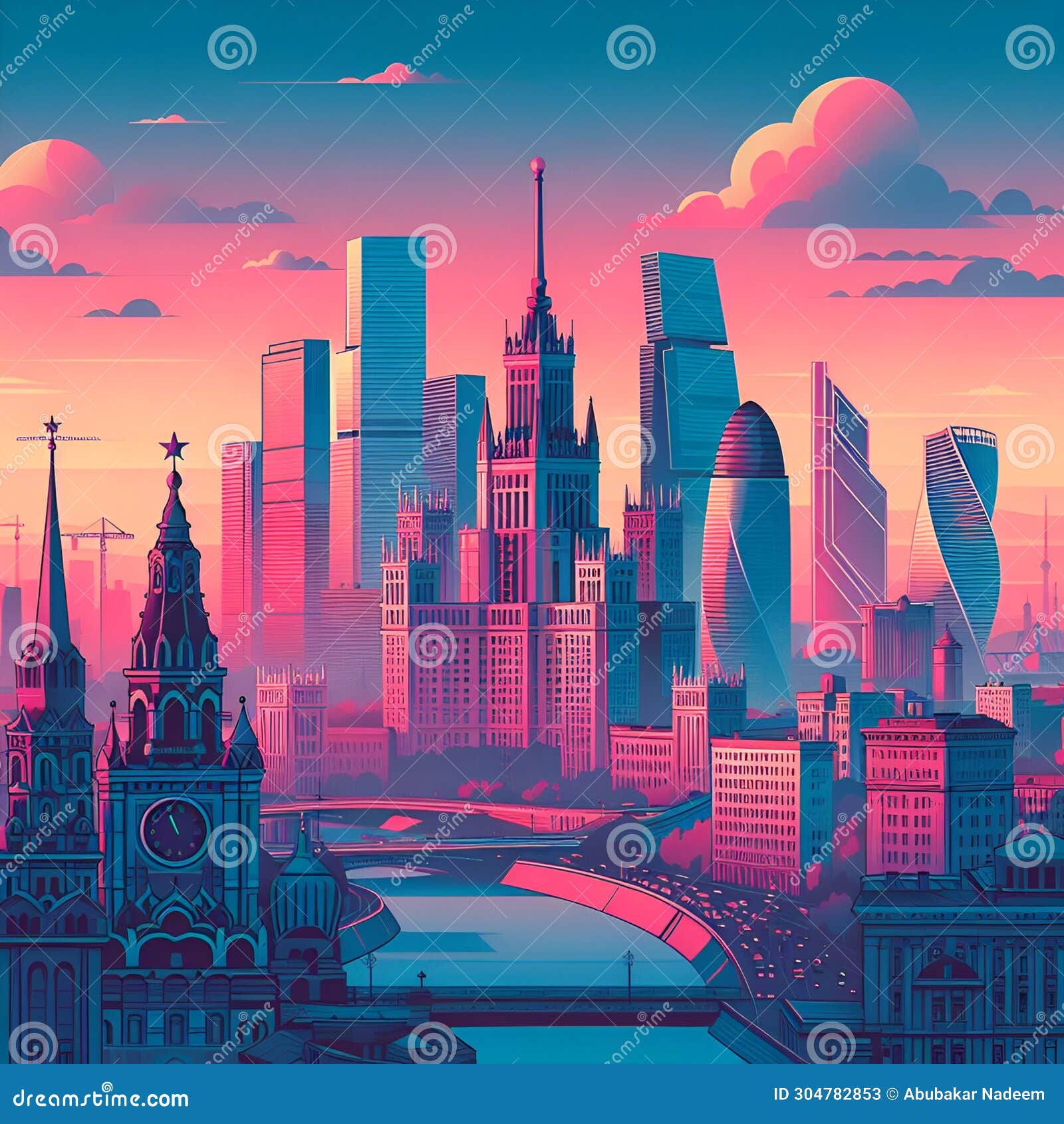 Moscow Flat Vector Gradient City Skyline Stock Illustration ...