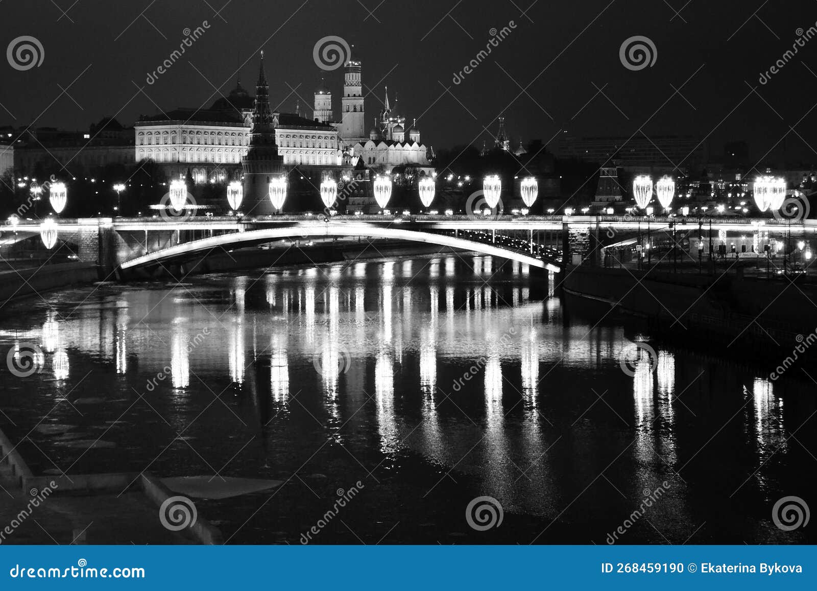 Moscow Kremlin Architecture. Black and White Night Panorama Stock Photo ...