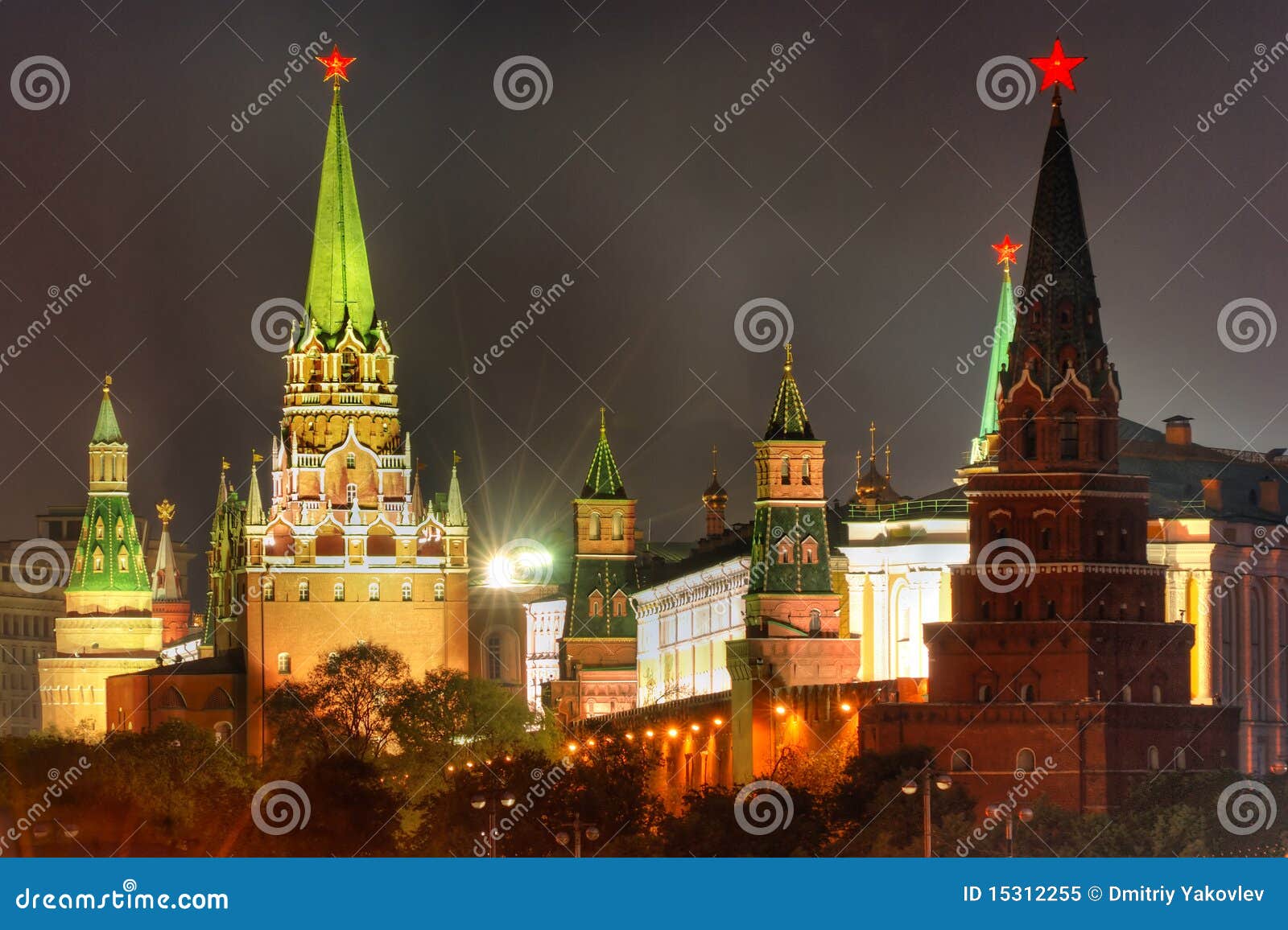 Moscow Kremlin at night stock image. Image of illuminated - 15312255
