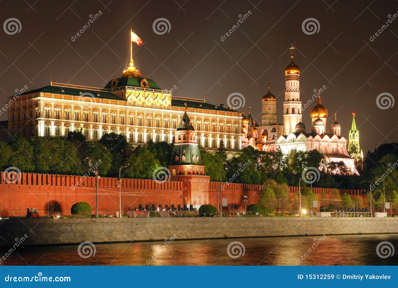 Moscow Kremlin at night stock image. Image of city, architecture - 15312259