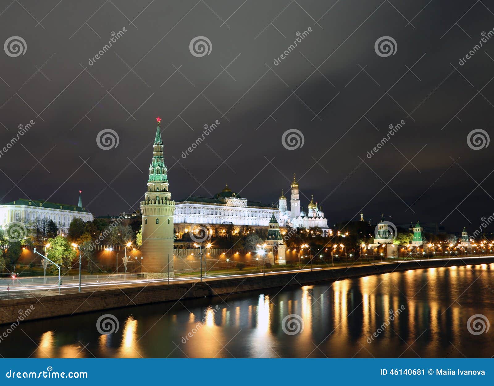 Moscow Kremlin at night stock image. Image of cityscape - 46140681