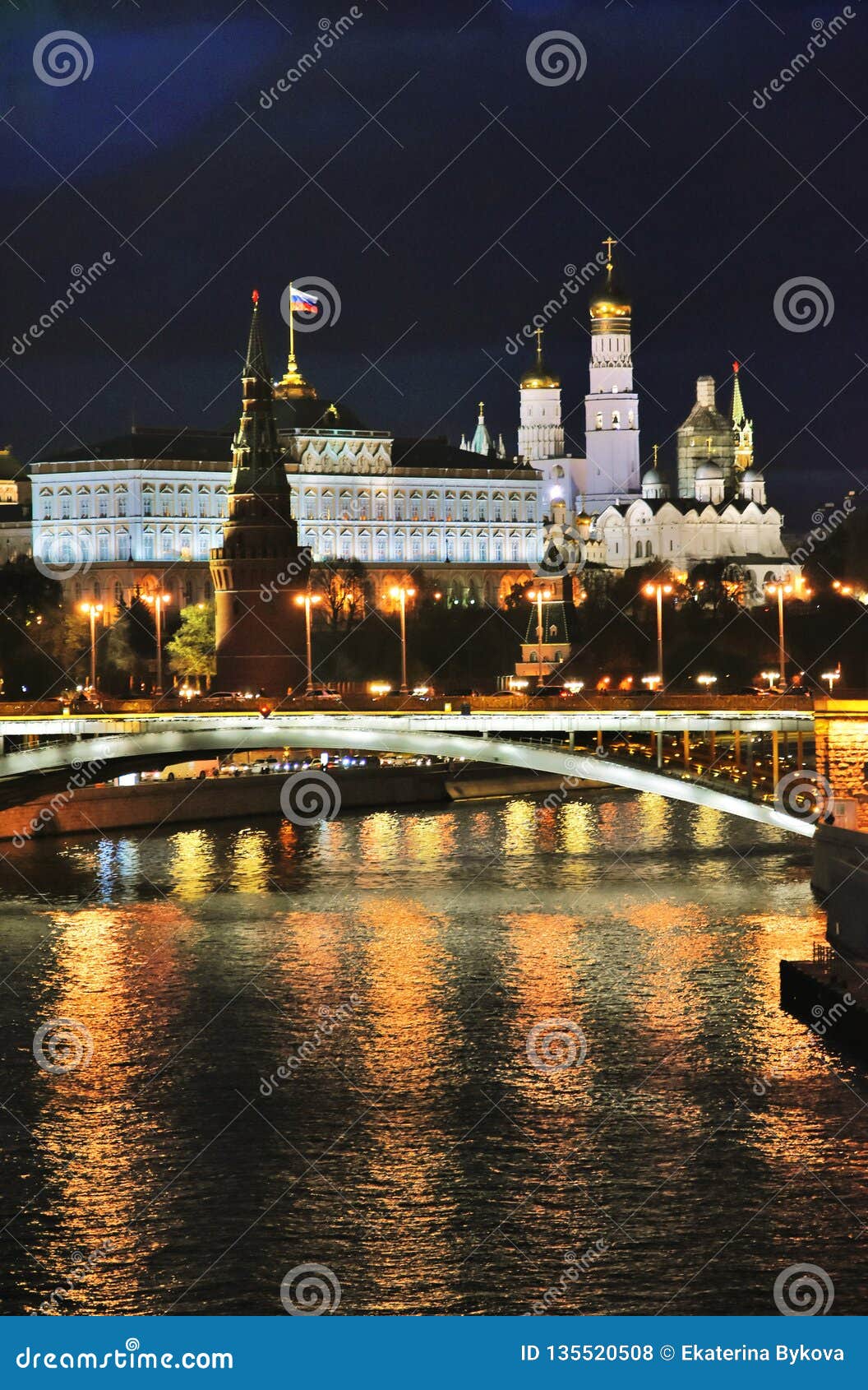 Moscow Kremlin Panorama at Night Stock Photo - Image of city, high ...
