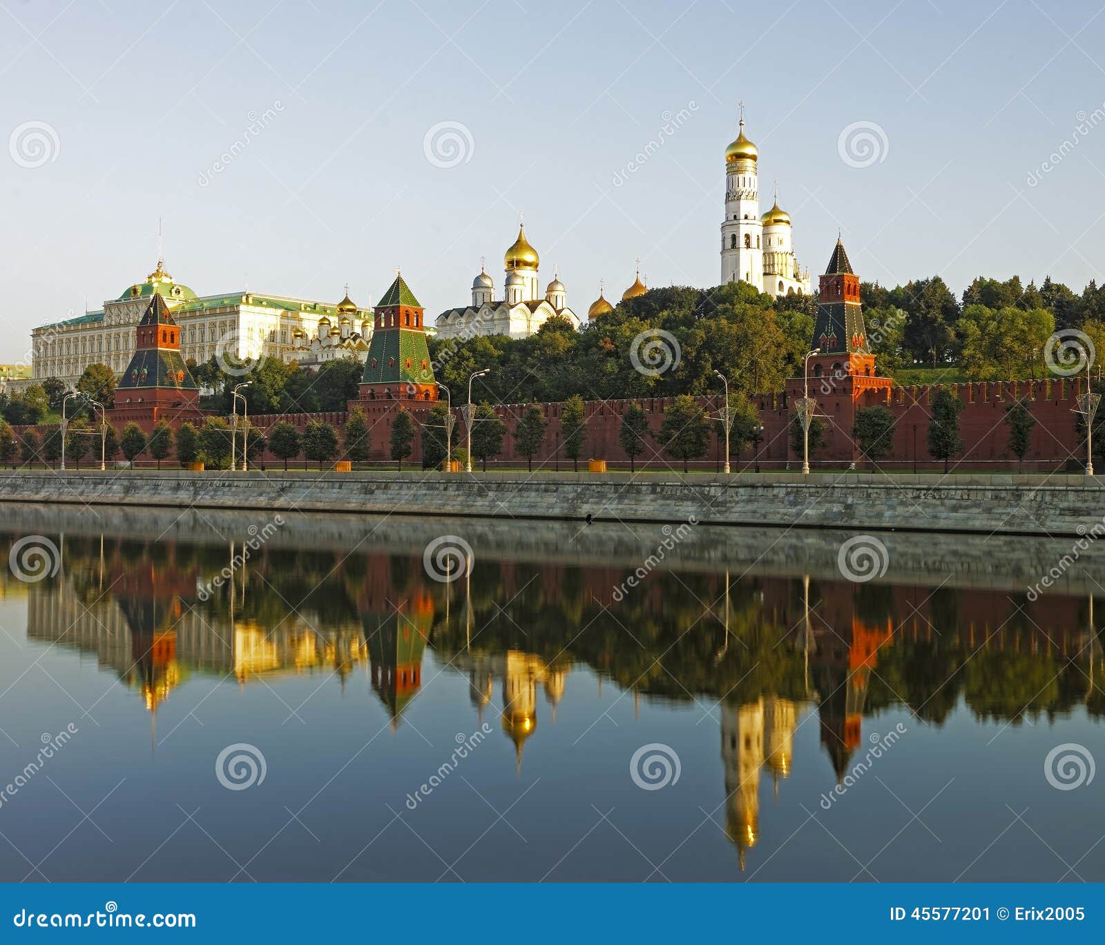 Moscow Kremlin and Three Towers Reflected View in River Stock Image ...