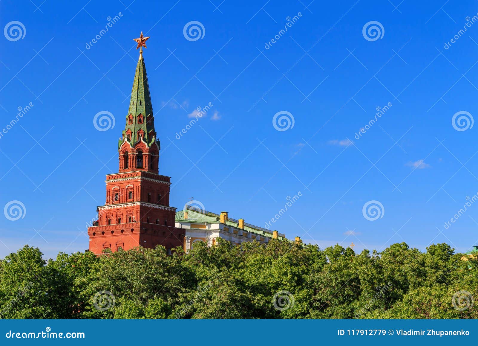 Moscow Kremlin Tower with a Red Star on a Blue Sky Background Stock ...