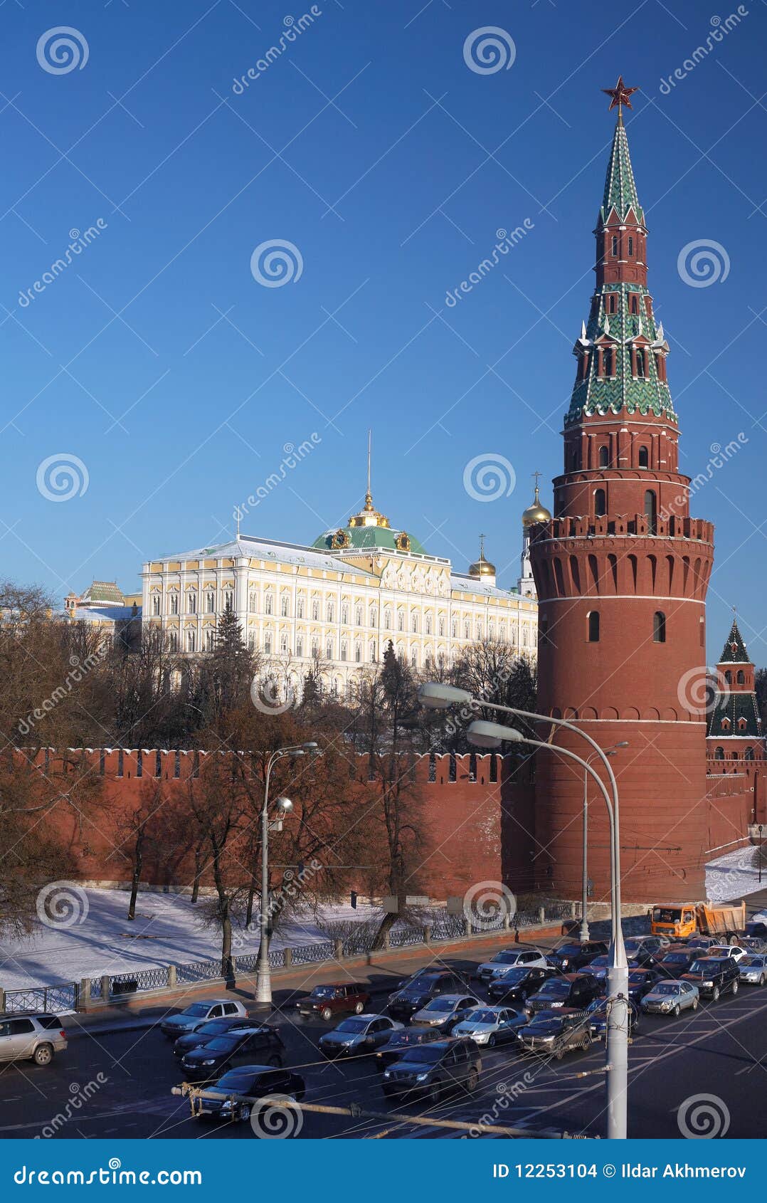 Moscow Kremlin in winter stock photo. Image of snow, street - 12253104