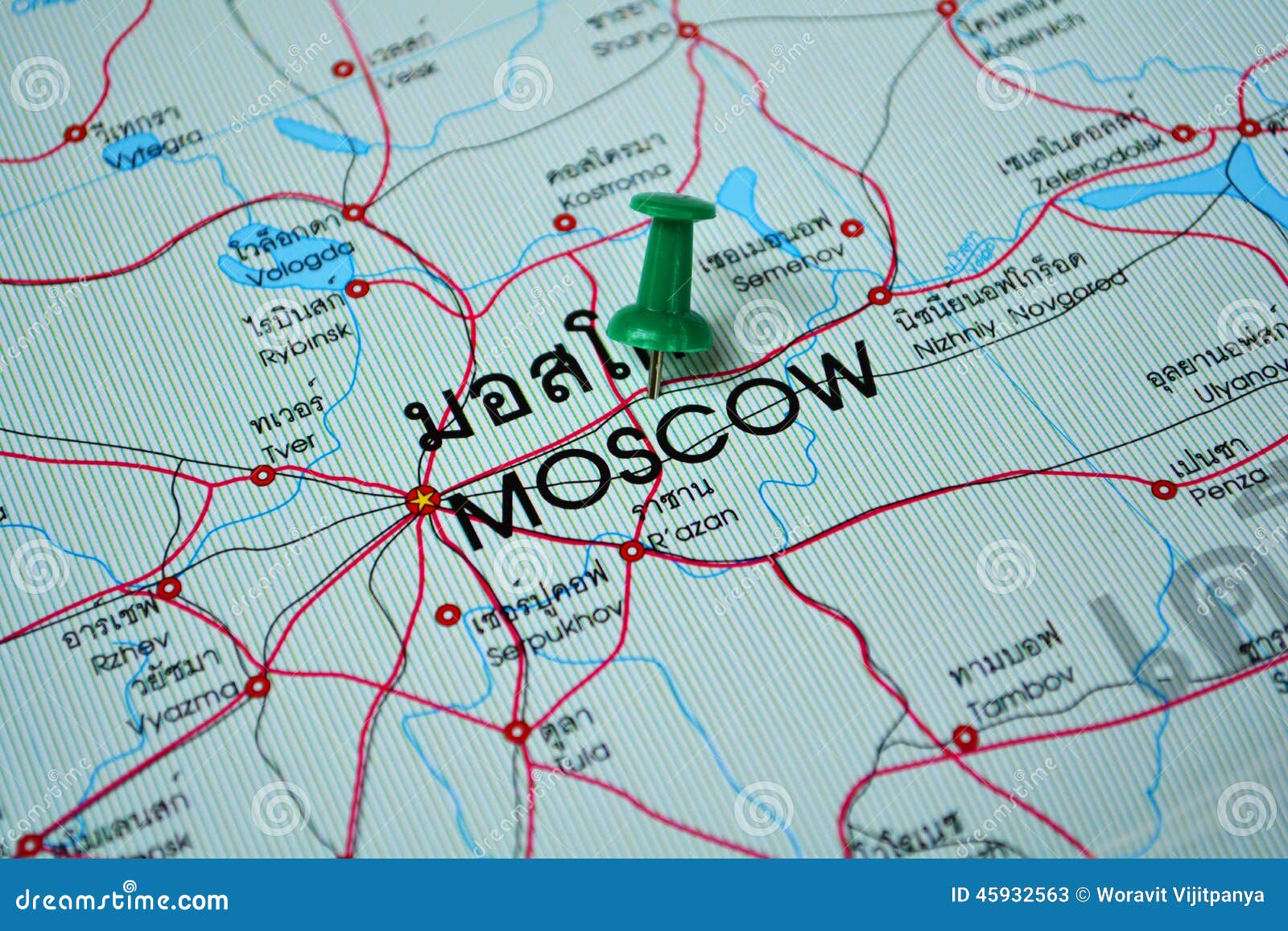 Moscow map stock image. Image of pushpin, travel, tourism - 45932563