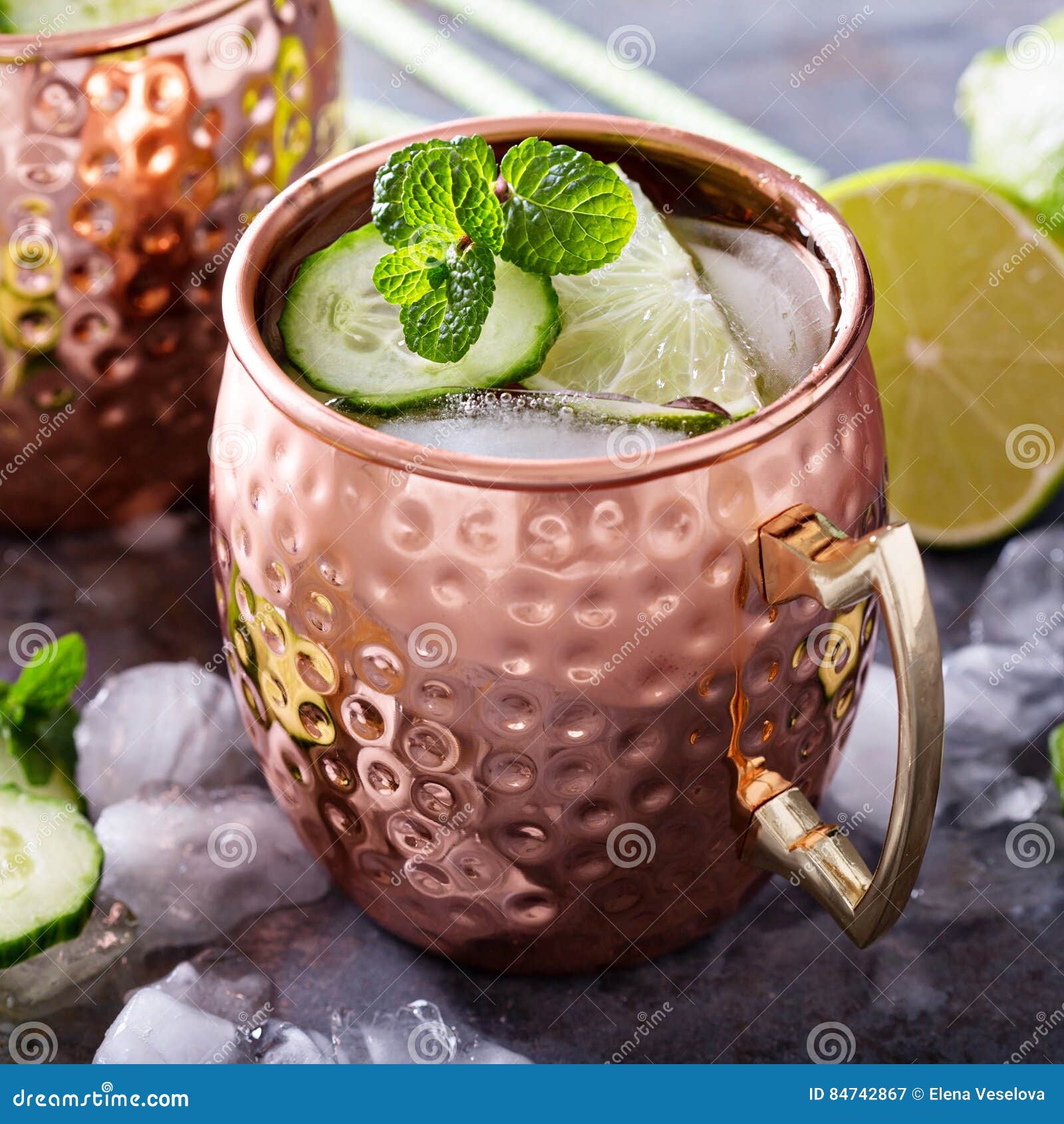 Moscow Mule Cocktail with Lime and Cucumber Stock Image - Image of ...