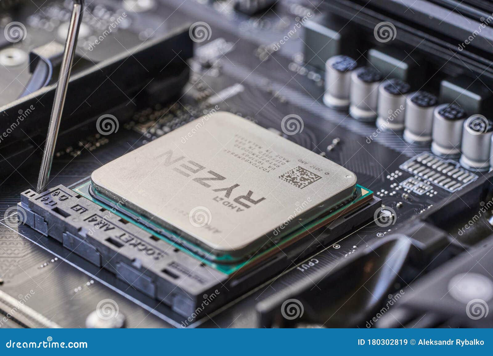 AMD RYZEN Processor On The PC Motherboard Close-up Editorial Photo ...