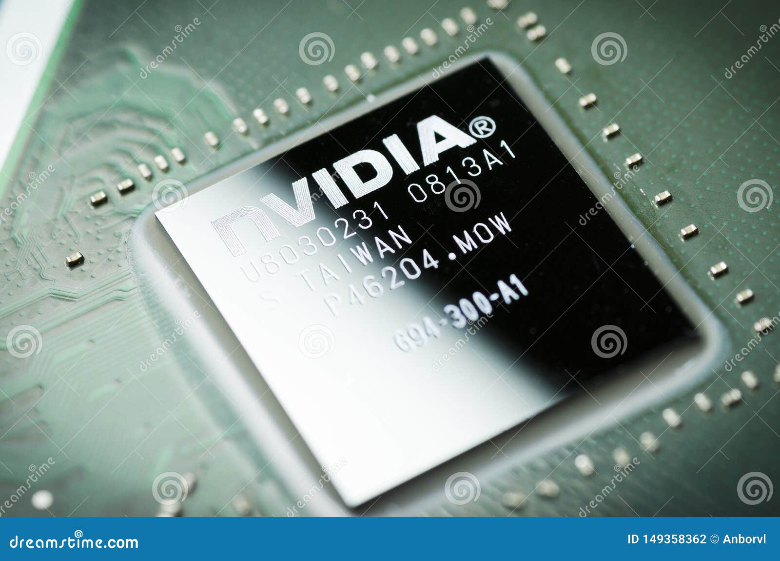 Moscow, Russia - April 7, 2019: NVIDIA Microchip on the Motherboard ...
