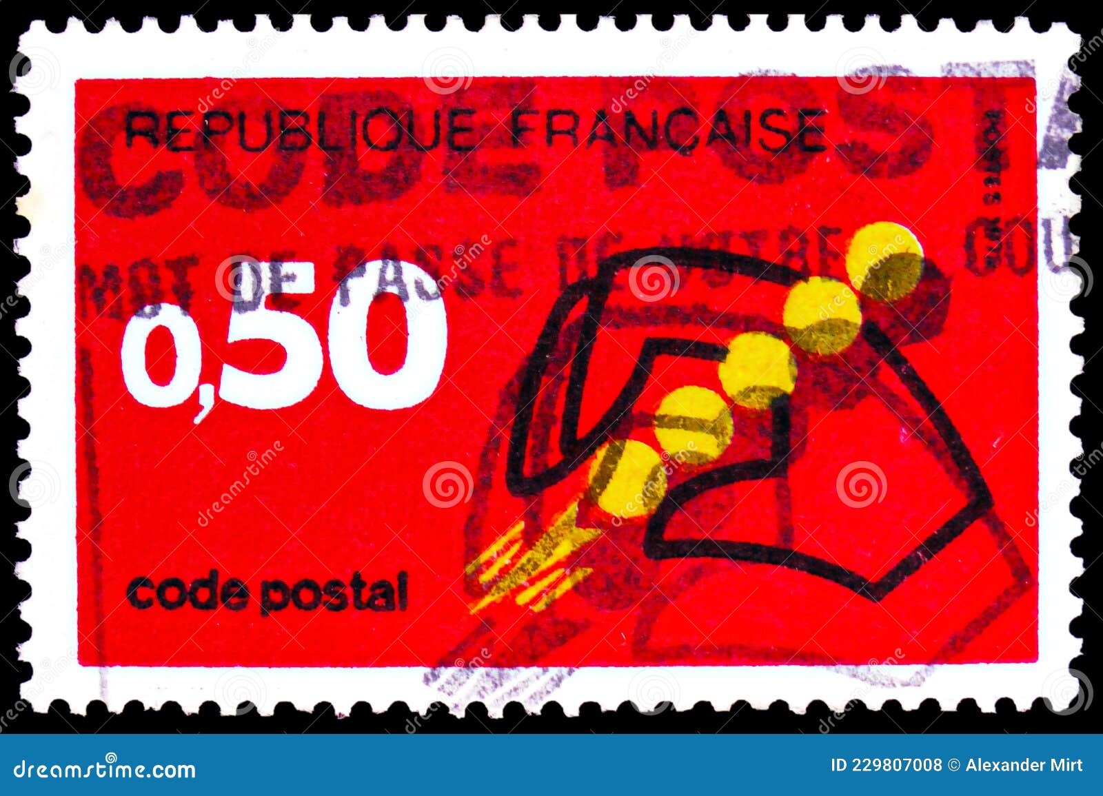 Postage Stamp Printed in France Shows Hand and Code Emblems, Postal ...