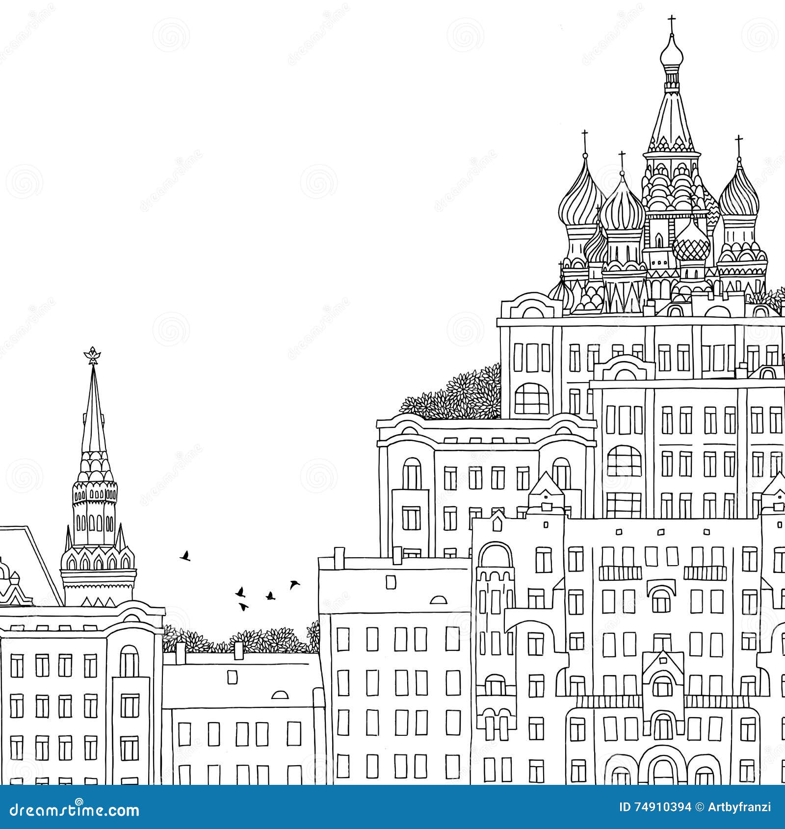 Moscow, Russia - Hand Drawn Black and White Illustration Stock Vector ...