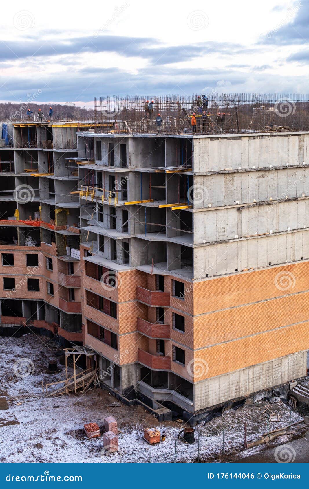 Moscow, Russia - January 22, 2020: Construction Workers Work on a ...