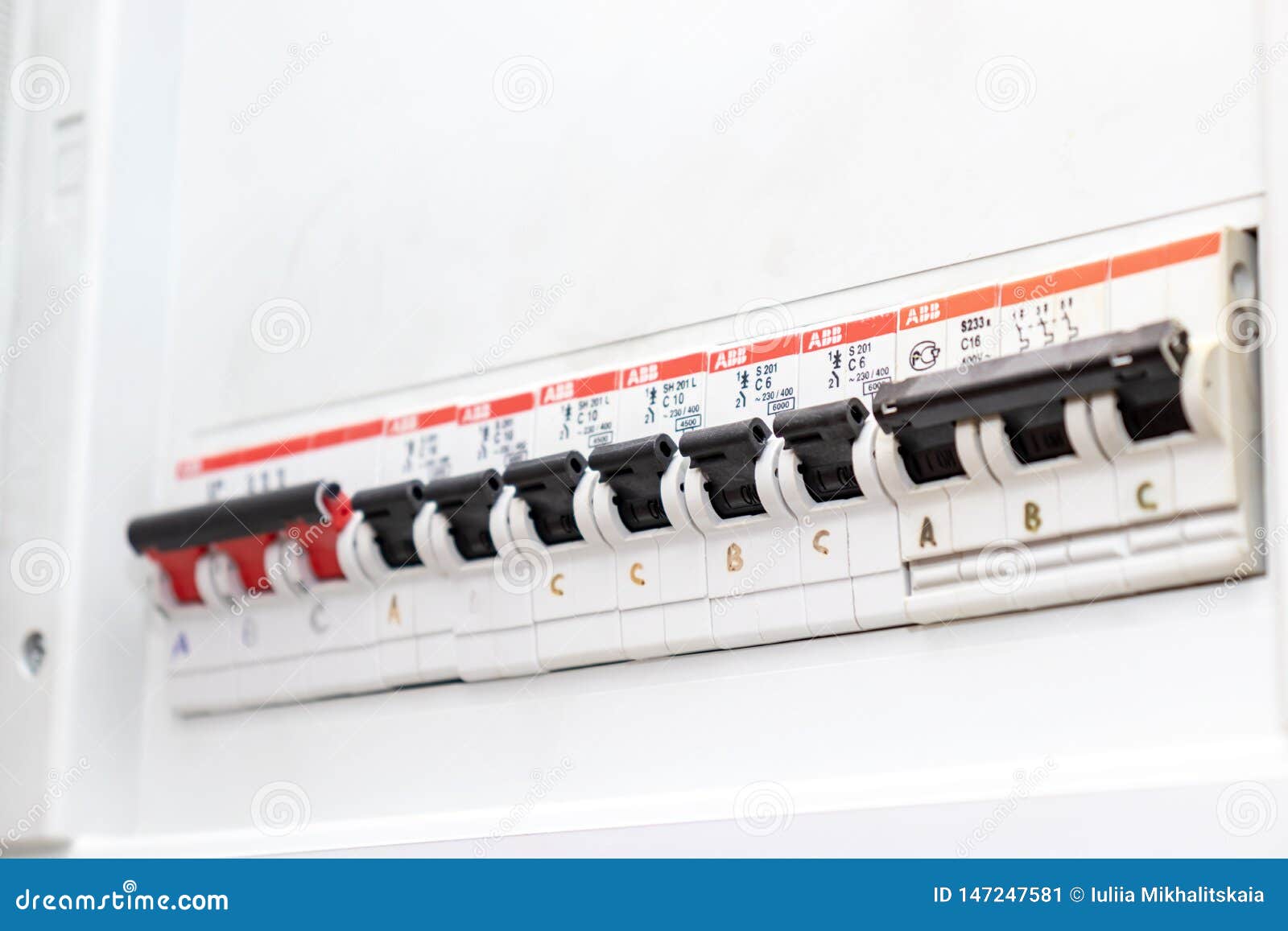 Moscow, Russia - May 07, 2019: Electrical Shield With Automatic ...