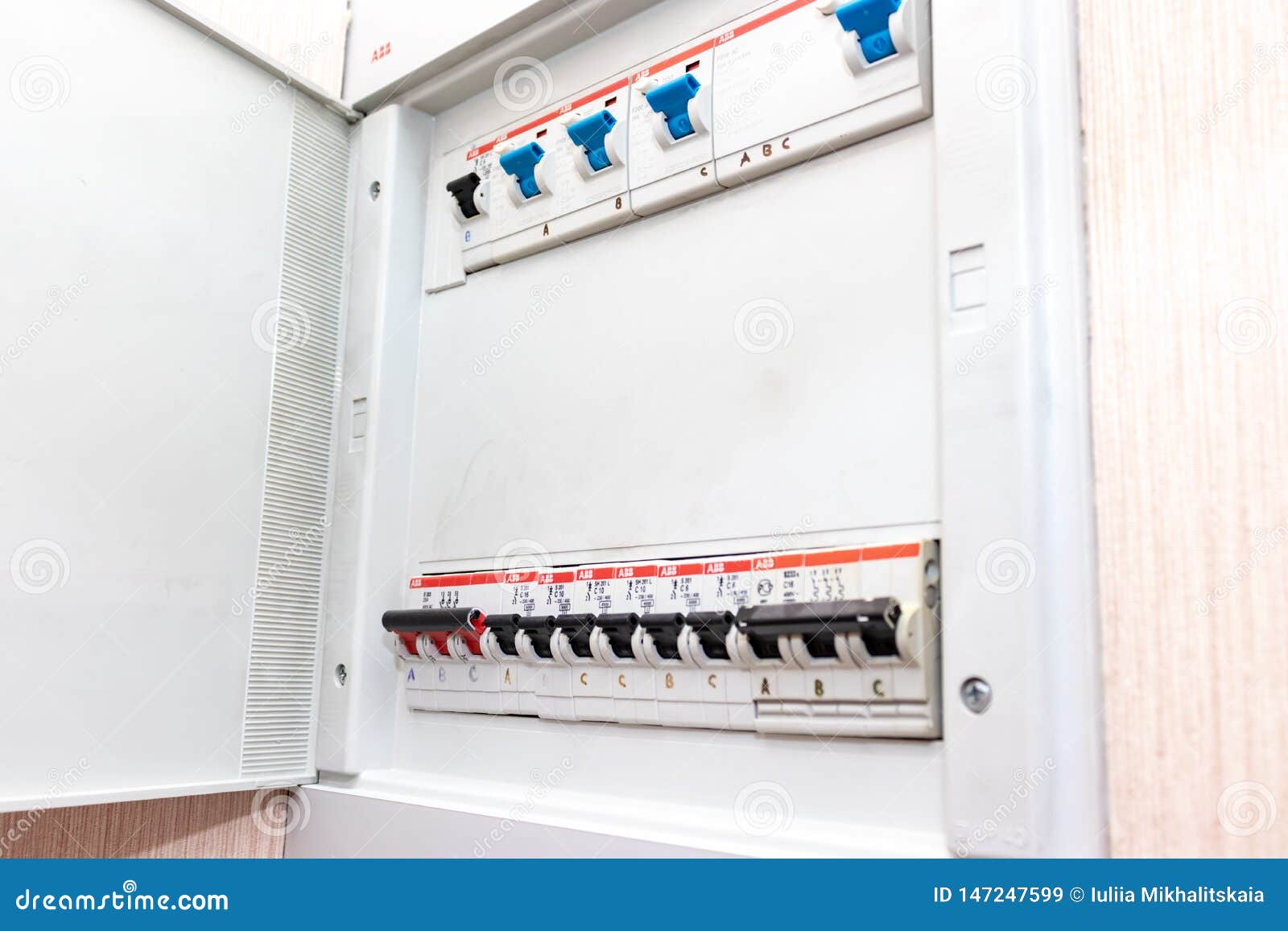 Moscow, Russia - May 07, 2019: Electrical Shield With Automatic ...