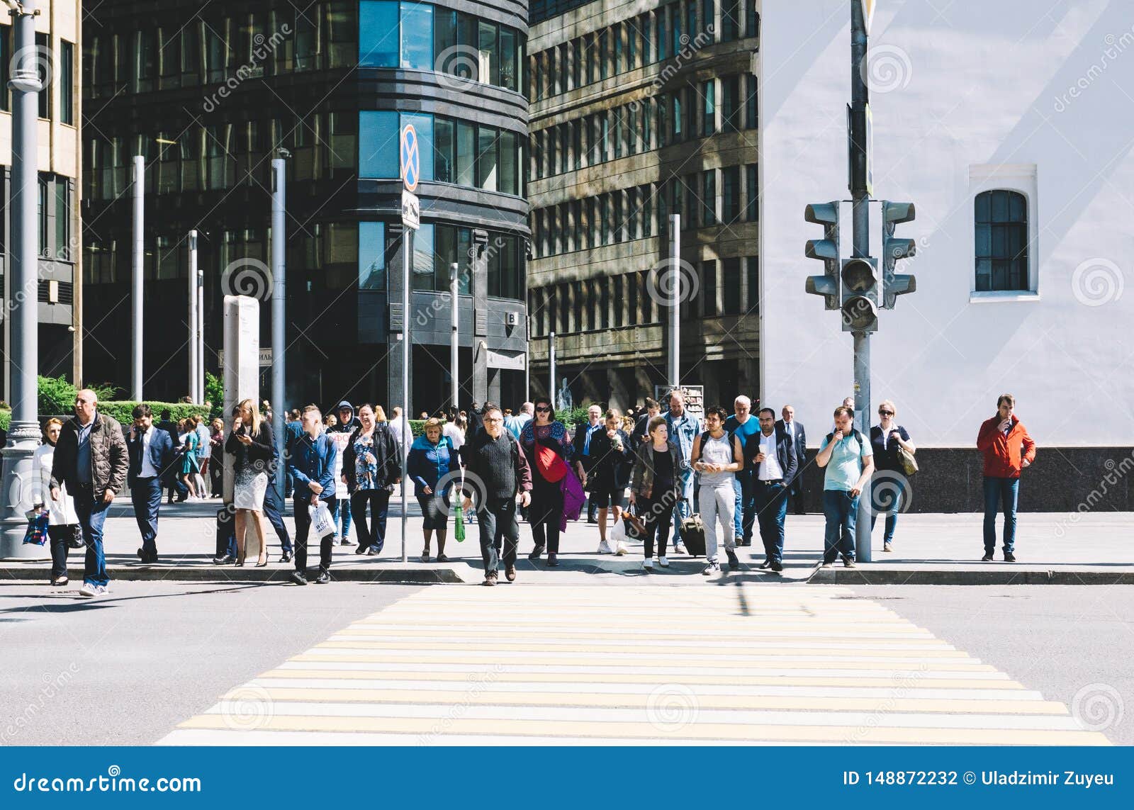 Moscow, Russia - May 27, 2019: People Walk through the Intersection in ...