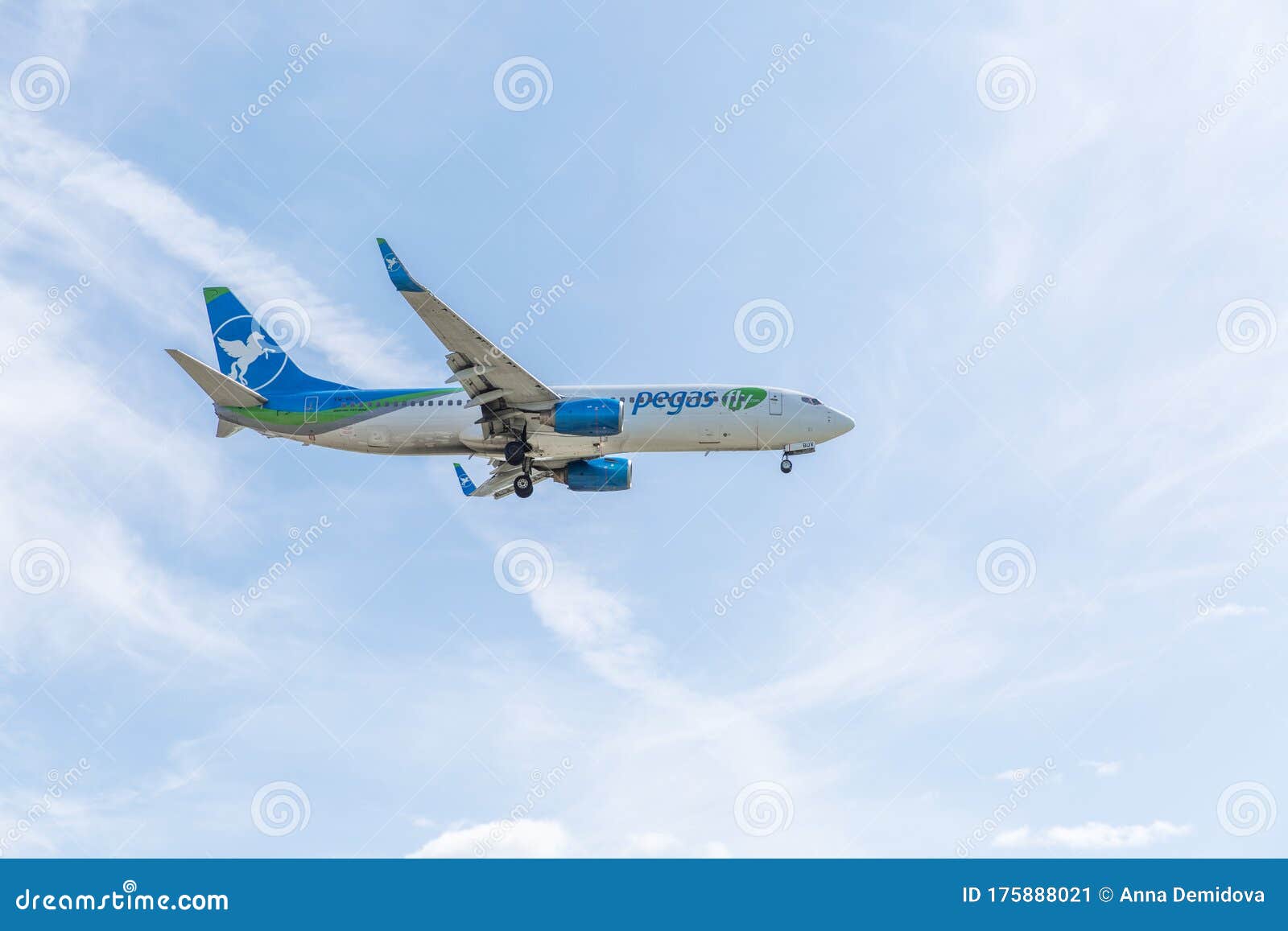 Moscow, Russia, 08/11/2019: Pegasus Plane Flying in a Clear Blue Sky ...