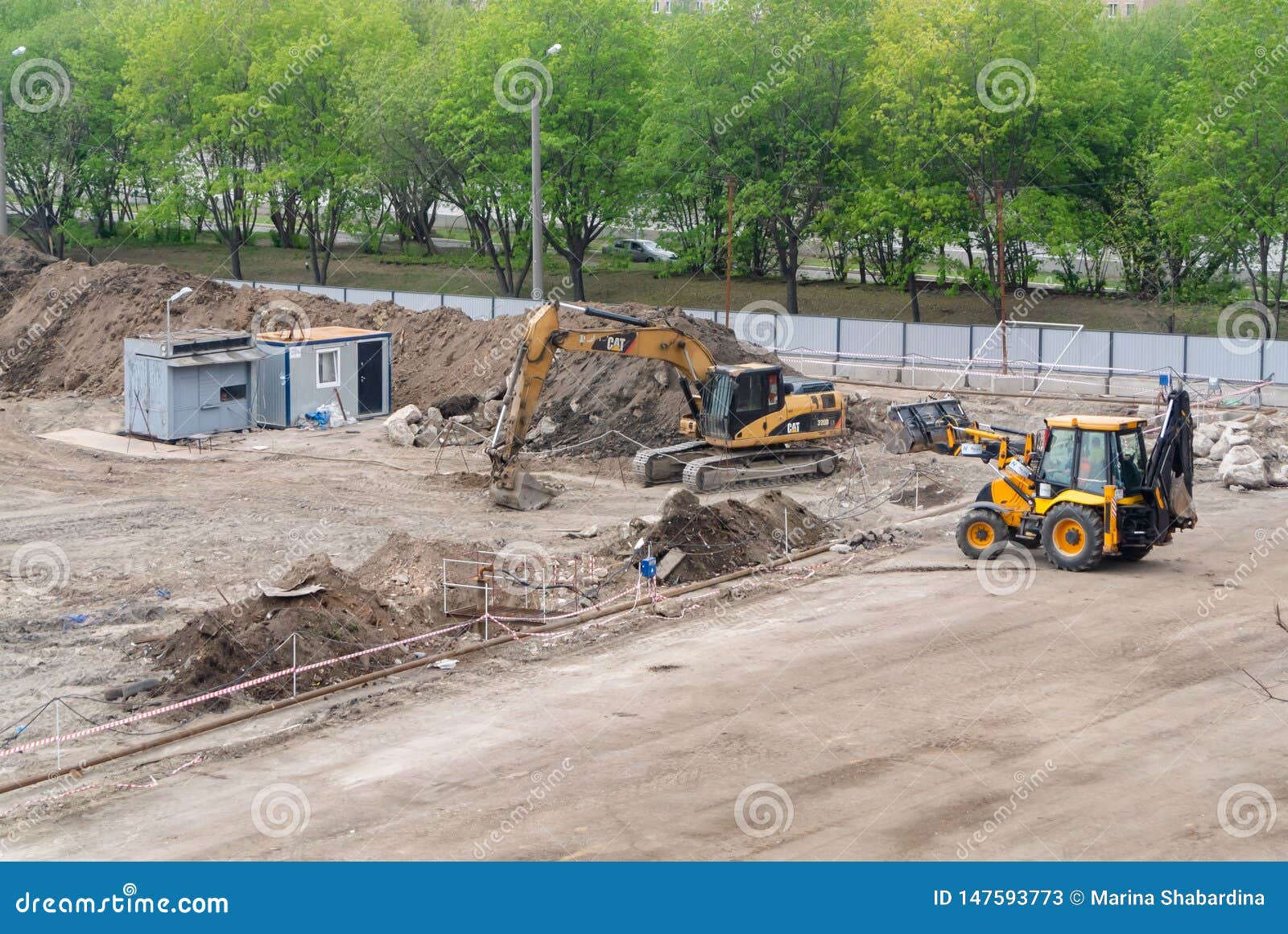 Moscow, Russian Federation, May 7 2019. Soil Preparation for Foundation ...