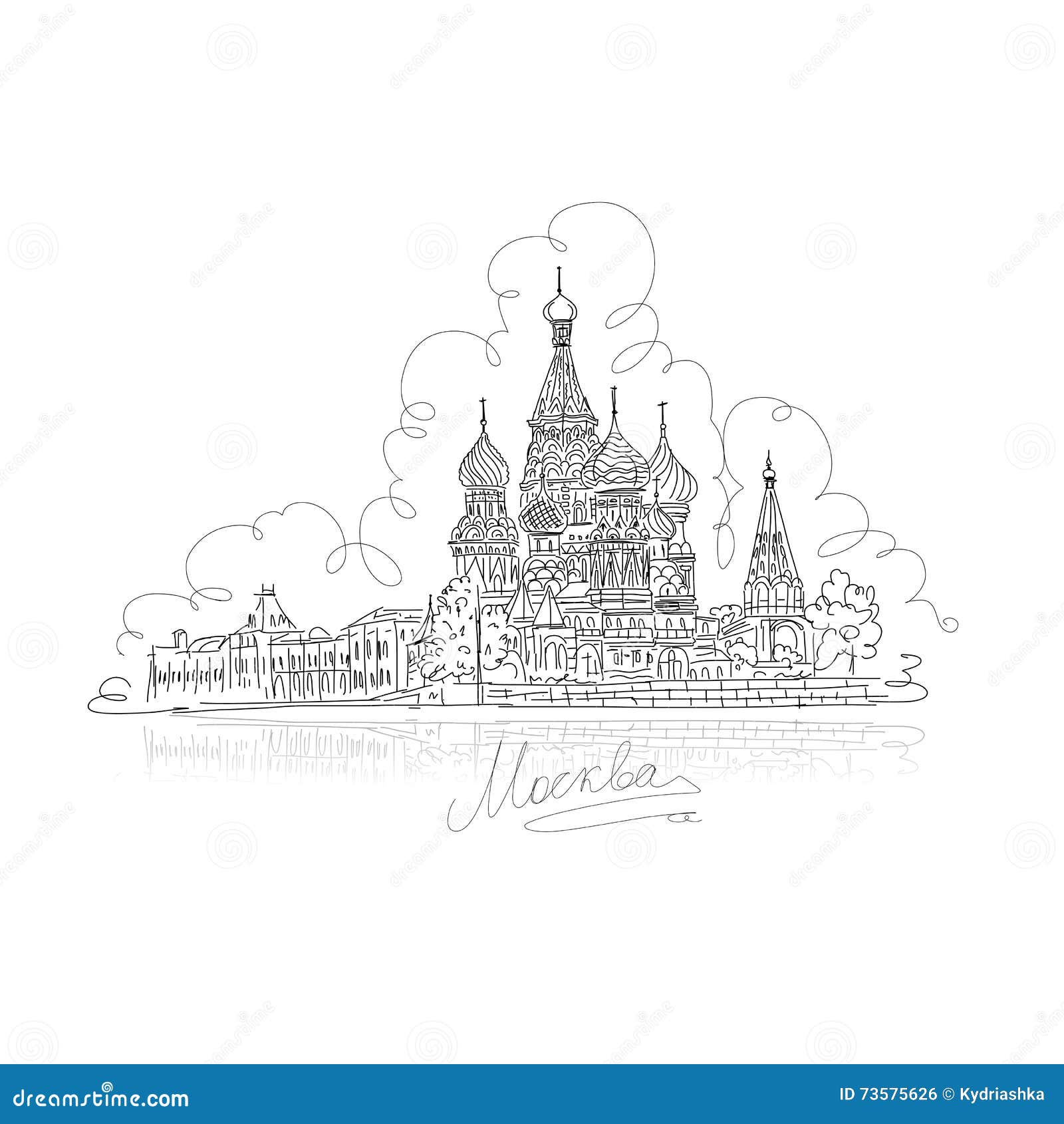 Moscow, Saint Basil Cathedral on Red Square, Sketch Design Stock Vector ...