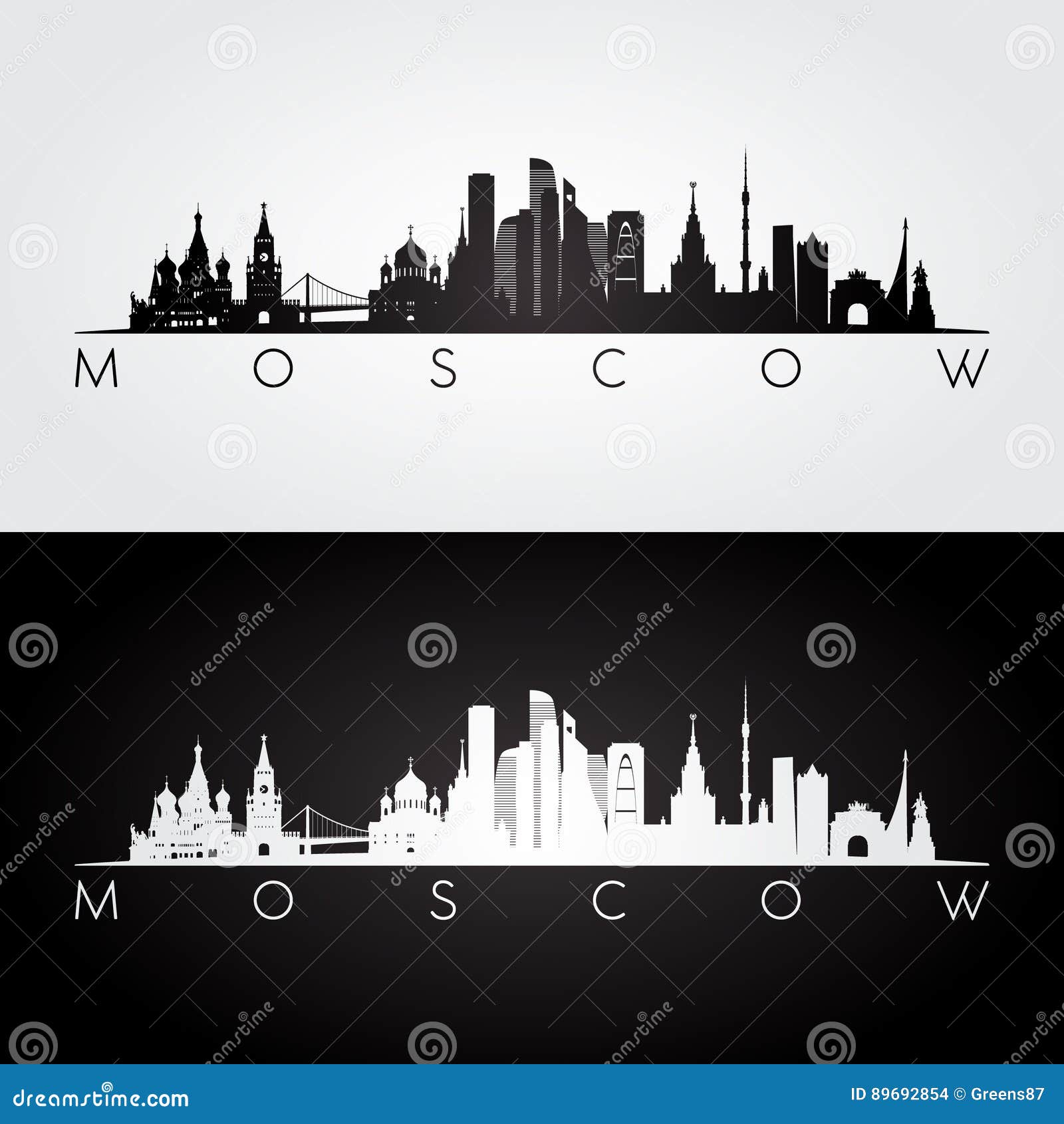 Moscow Skyline and Landmarks Silhouette Stock Vector - Illustration of ...